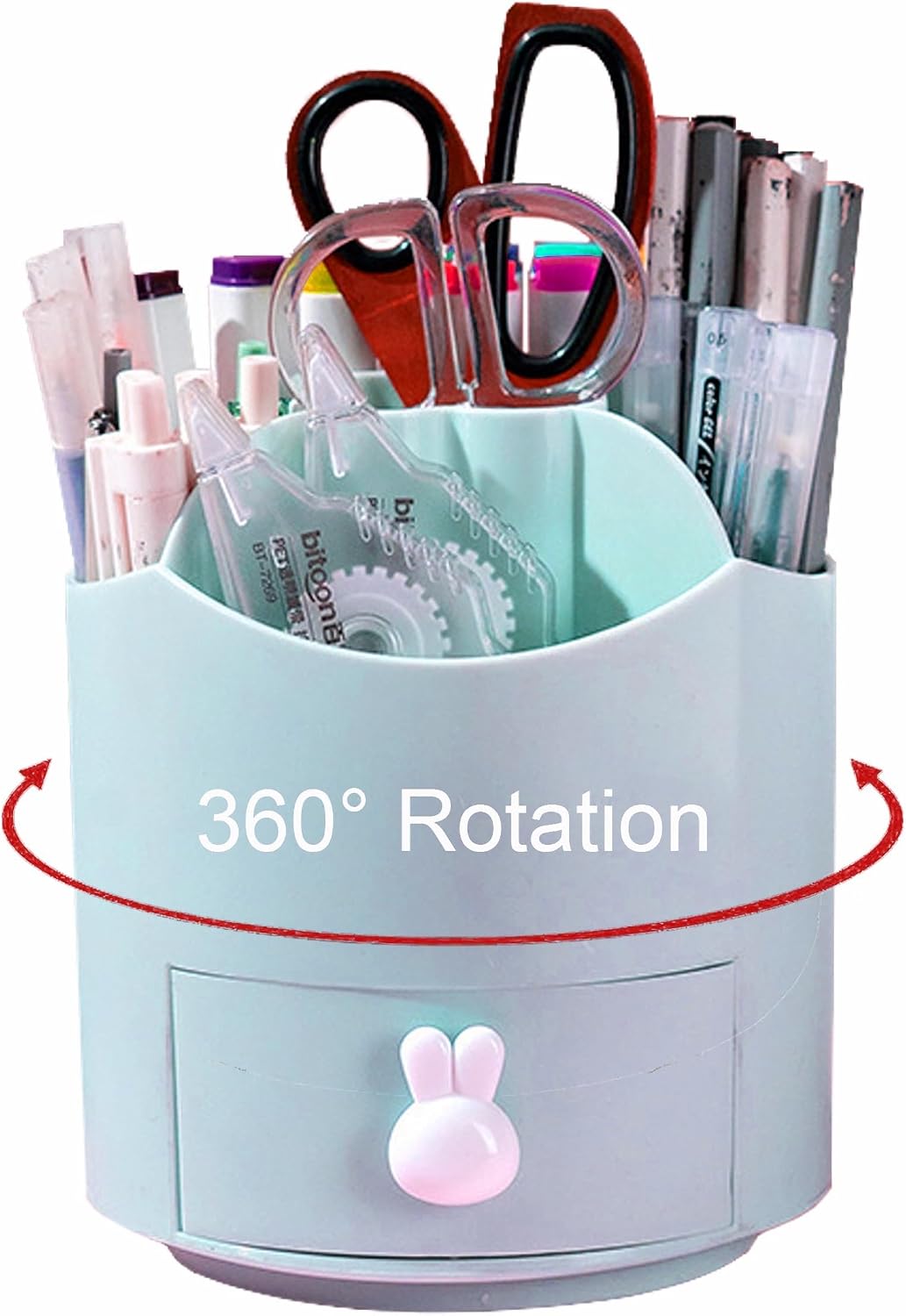 Amazon.com: Desk Pencil Pen Holder with Small Drawer, 5 Slots 360 ...