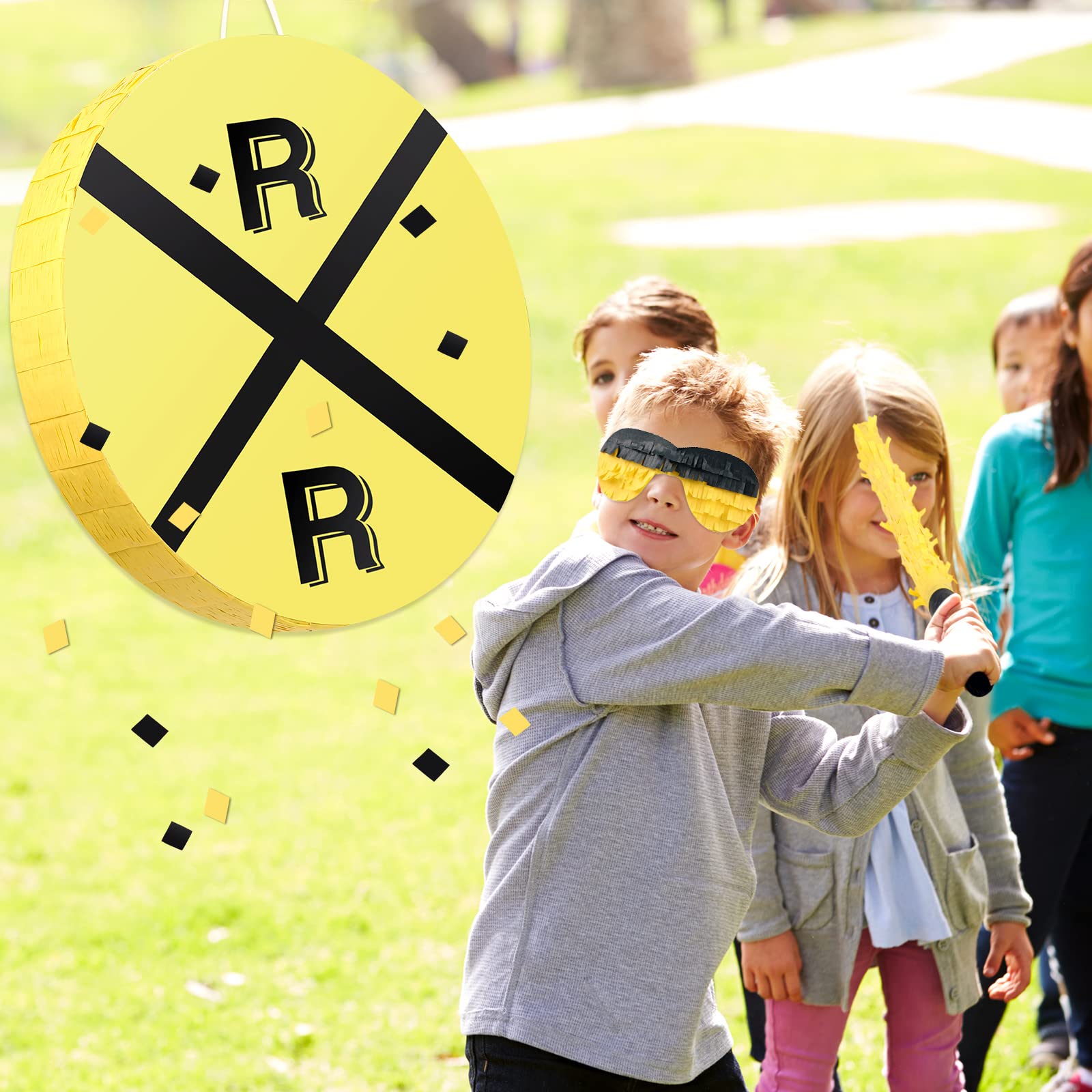 Railroad Crossing Sign Pinata Bundle with a Blindfold and Bat 17.7 x 17 ...