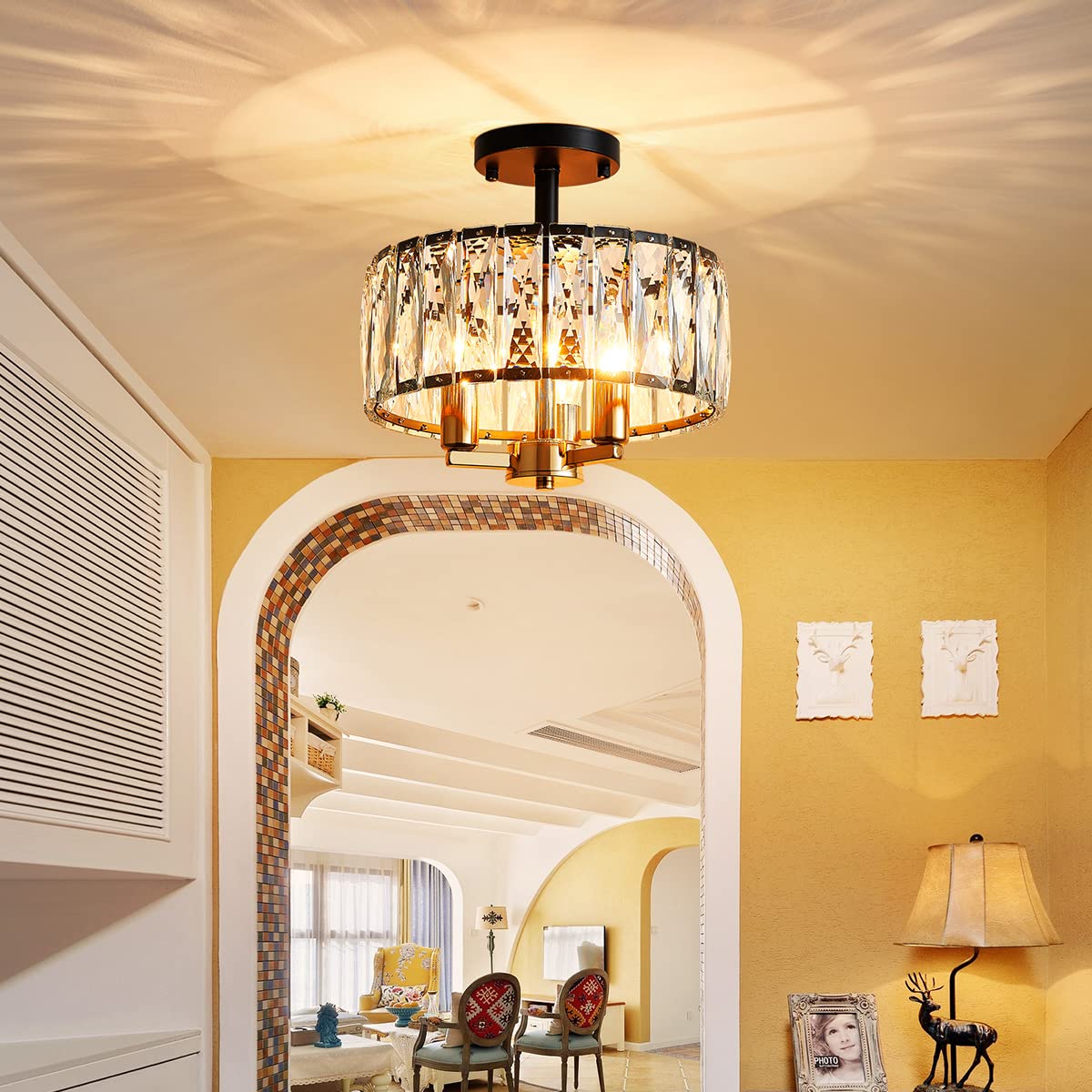 AGV LIGHTING CL003BB K9 Crystal Ceiling Light Fixture, Modern Semi ...