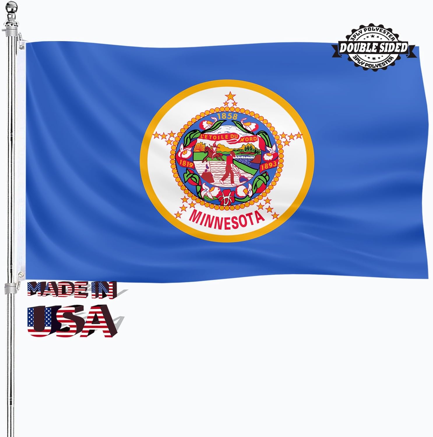 Amazon.com : Minnesota State Flag 3x5 Double Sided Flag of Minnesota ...