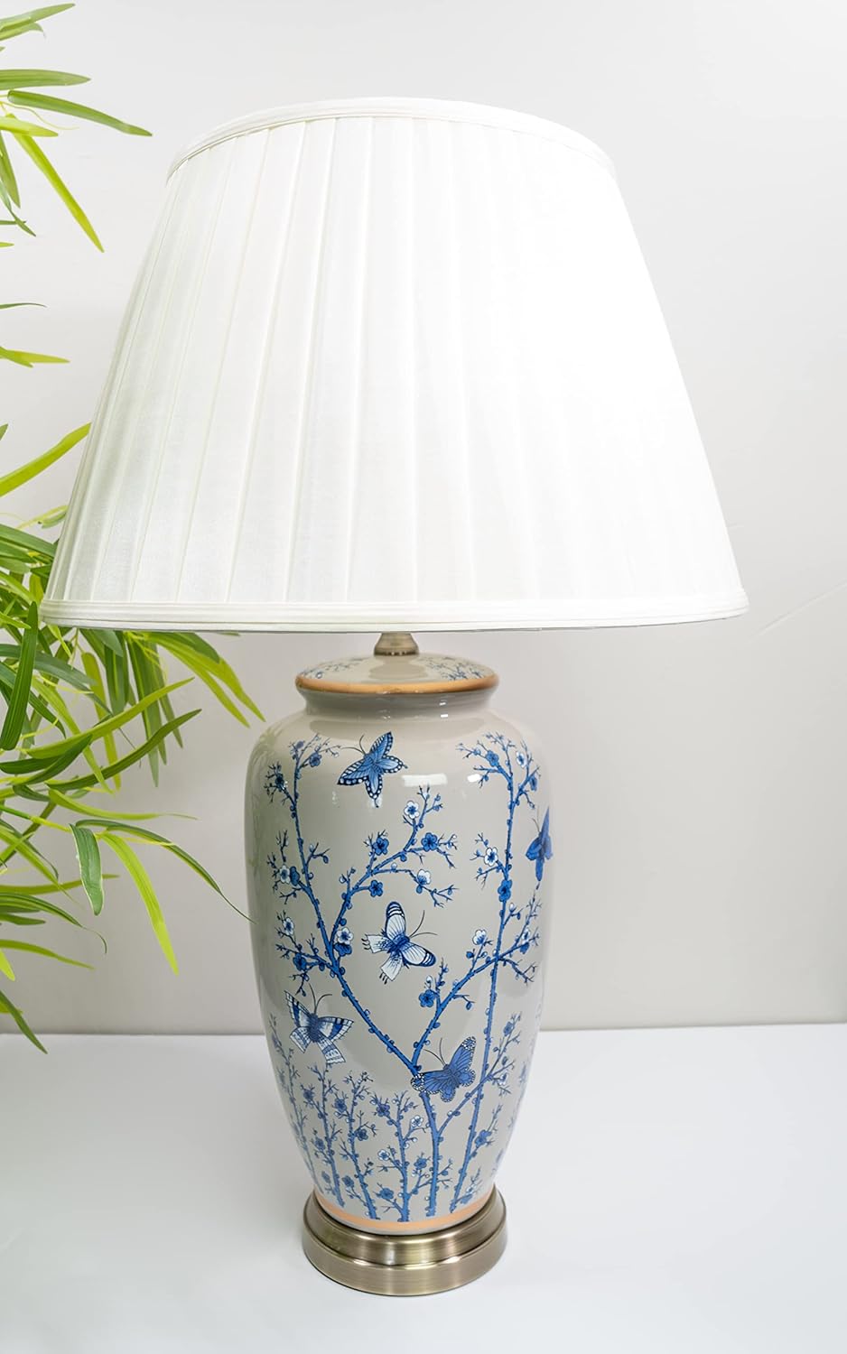 DOWNTON INTERIORS Large Grey Chinese Oriental Ceramic Table Lamp Blue ...