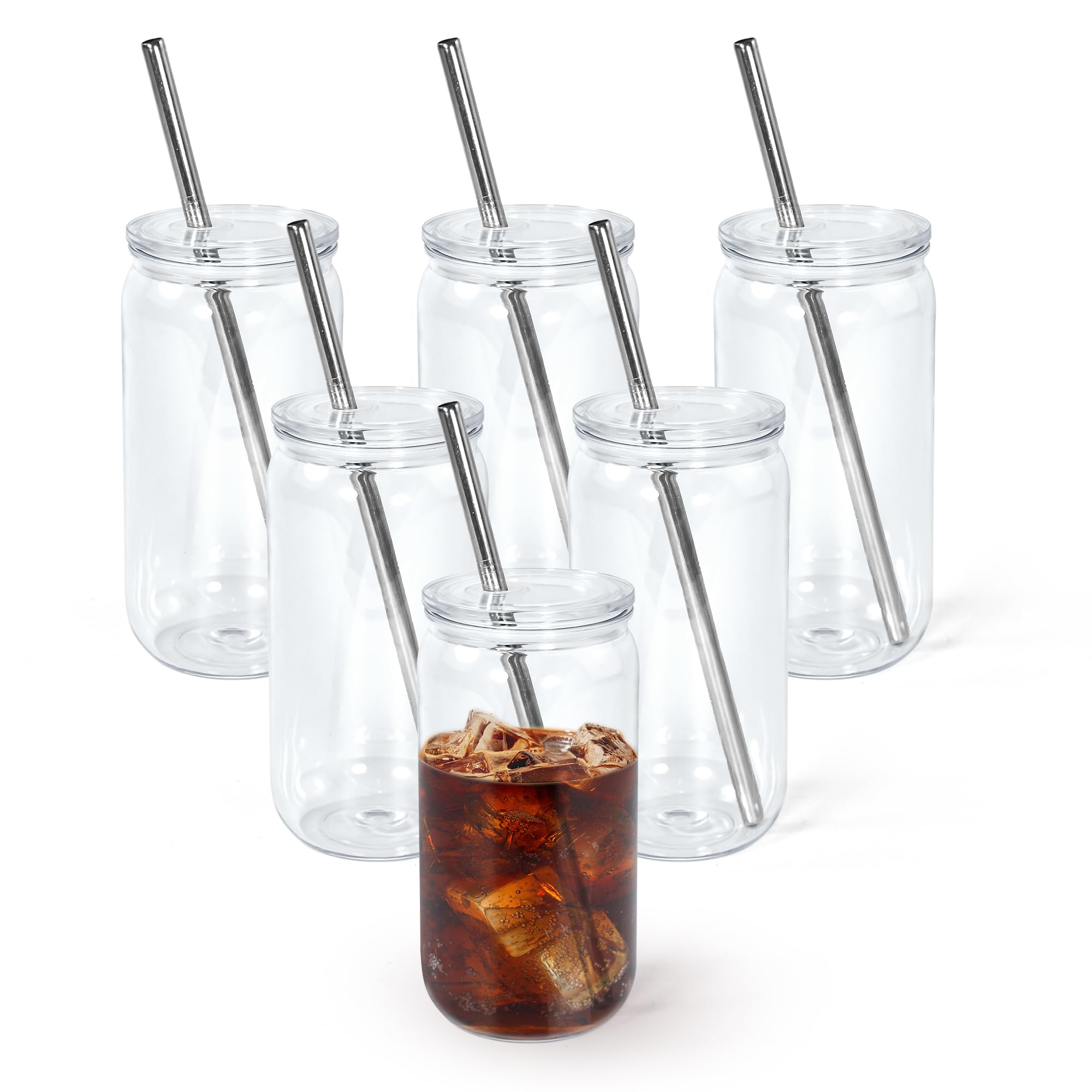 Amazon.com | Icesip 16oz Acrylic Mason Jar Cups, Clear Cups with ...