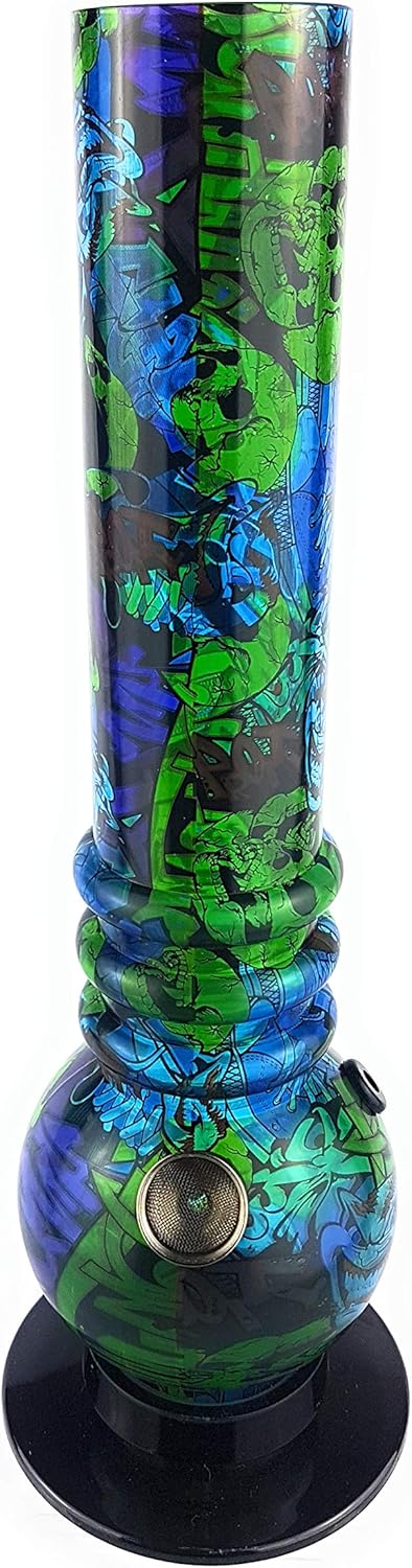 Graffiti Decal Bong 26cm Tall Acrylic (Blue) – BigaMart