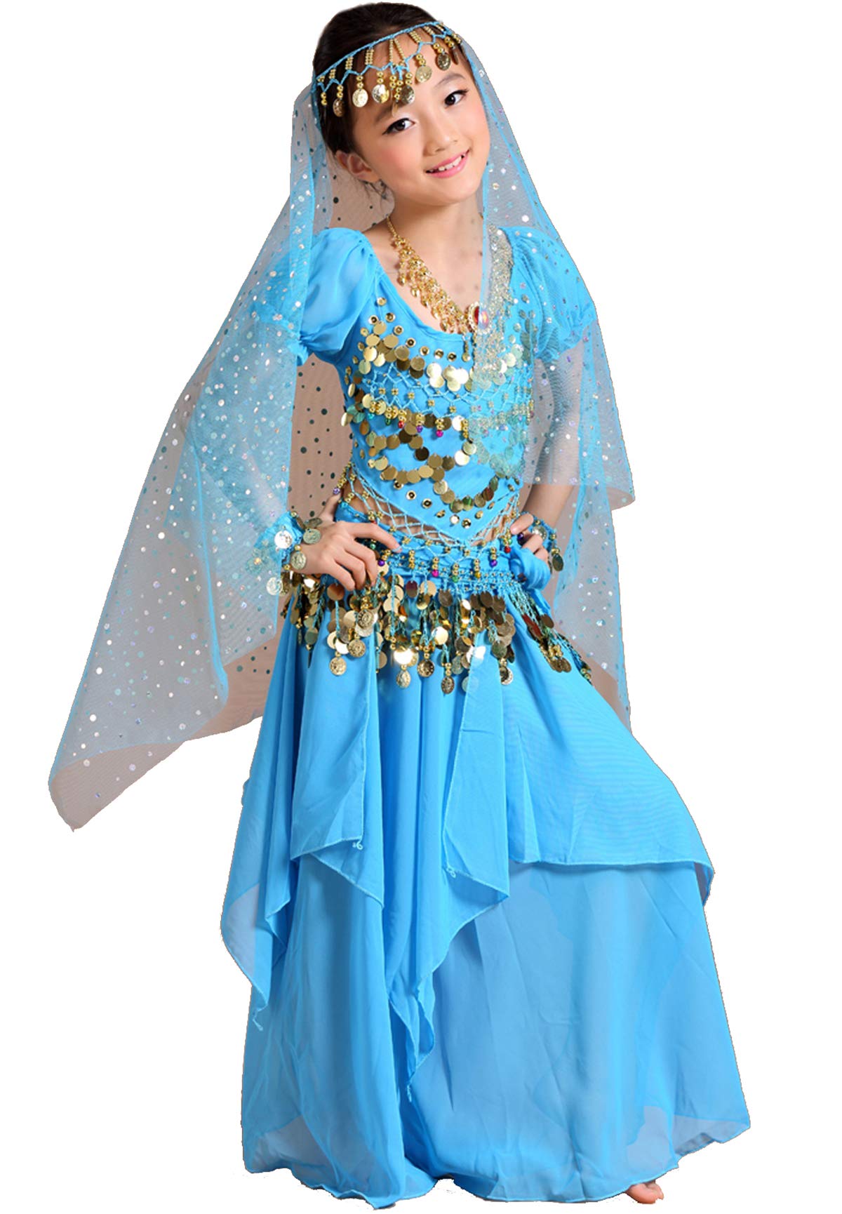 Astage Girl Halloween Belly Dance Costume Outfit Indian Oriental Carnival SetSky BlueL – TopToy