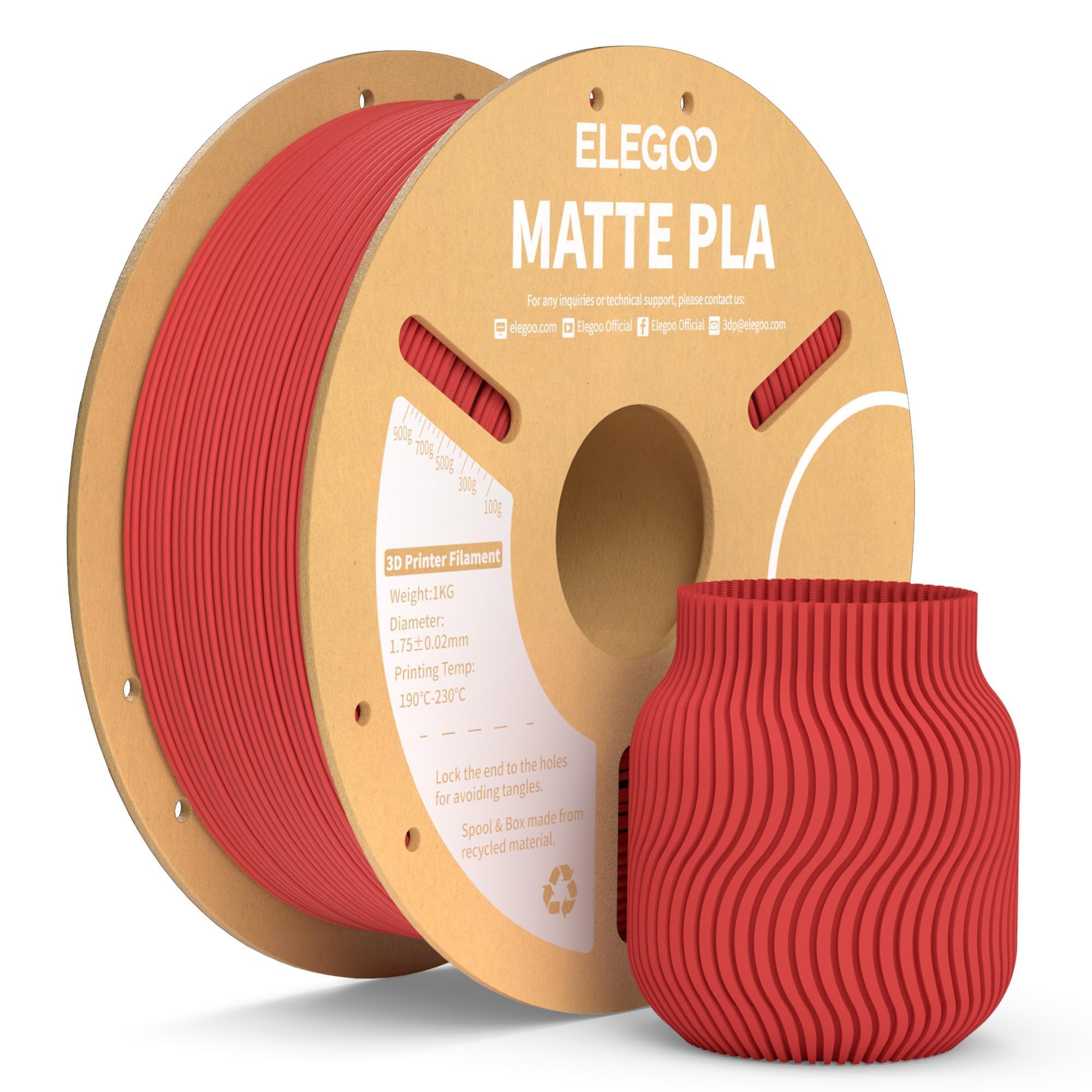 ELEGOO Matte PLA Filament Ruby Red 1KG, 1.75mm 3D Printer Filament ...