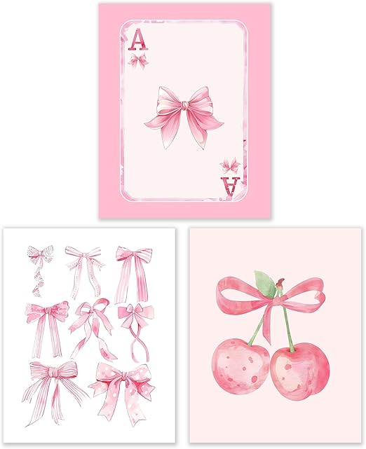 Amazon.com: BESERH Pink Coquette Bow Preppy Wall Art Prints Set of 3 ...
