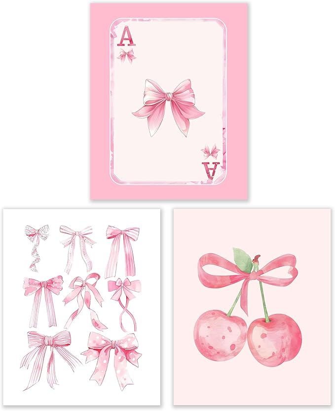 Amazon.com: BESERH Pink Coquette Bow Preppy Wall Art Prints Set of 3 ...