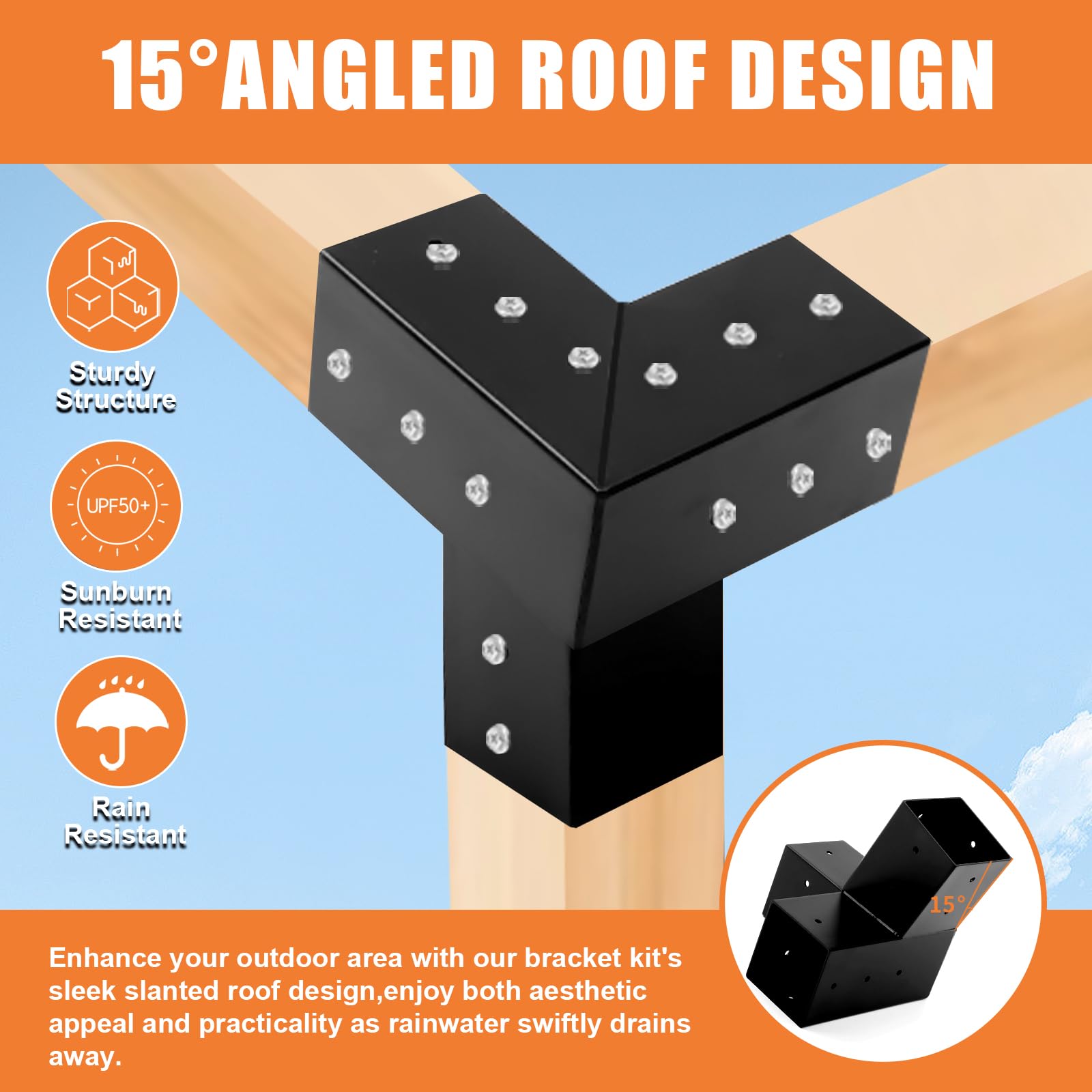 Snapklik.com : TOPTGO 6 PCS Pergola Brackets Kit,15 3-Way Slanted Roof ...