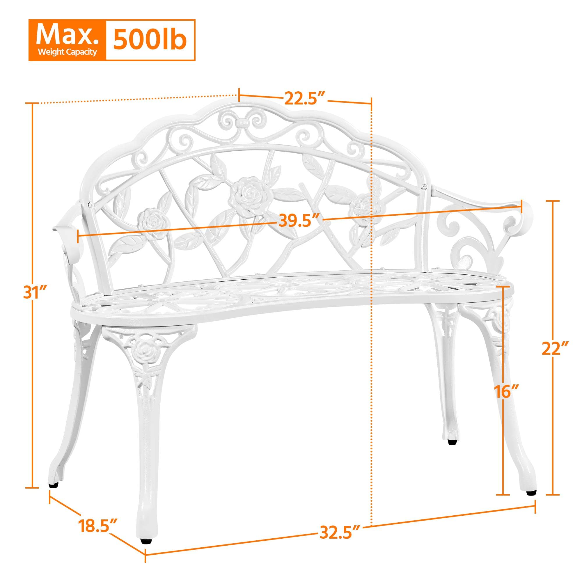 Snapklik.com : Patio Garden Bench Park Metal Rose Outdoor Benches ...