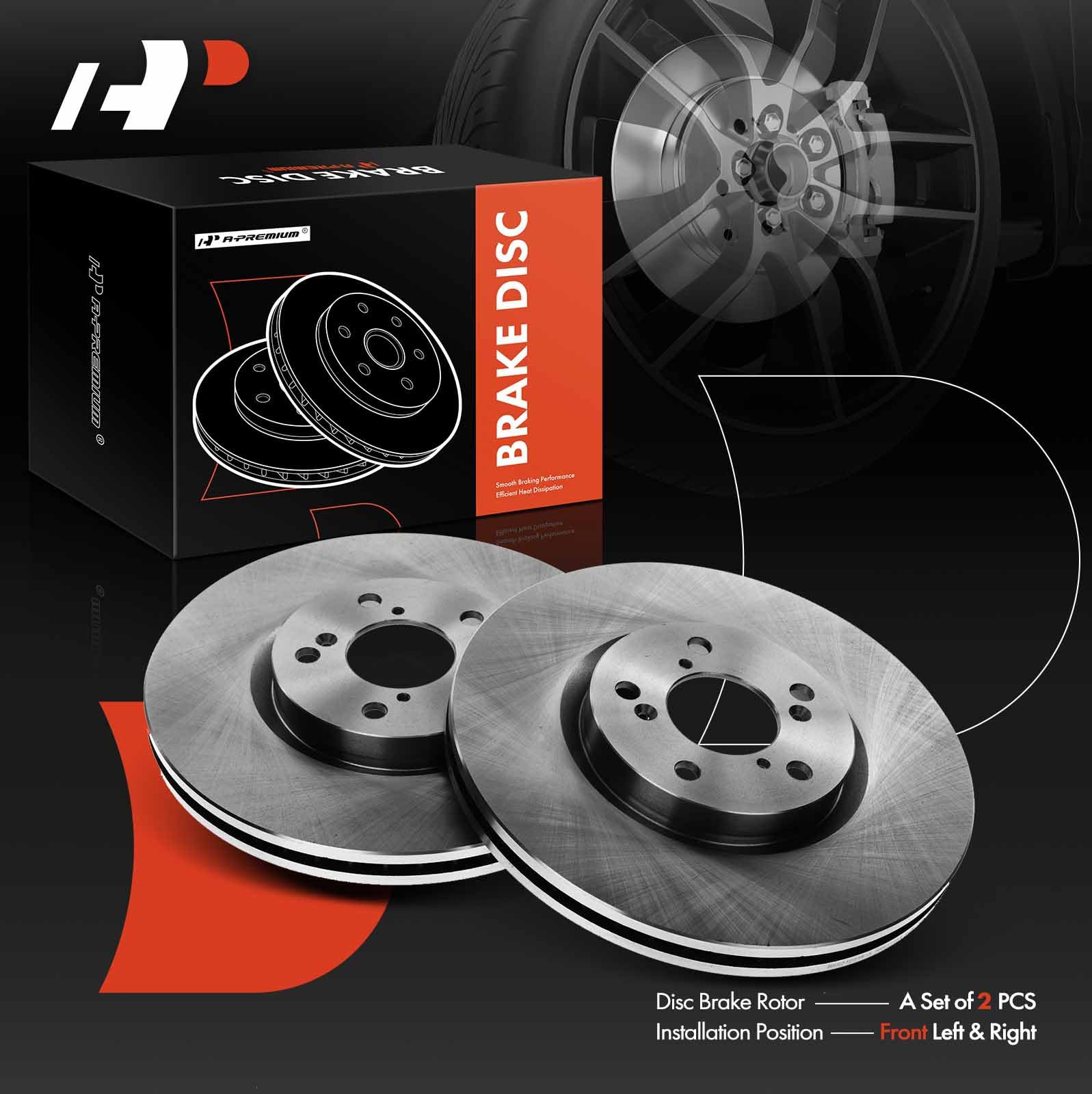 A-Premium 13 inch (330mm) Front Vented Disc Brake Rotors Kit Compatible ...
