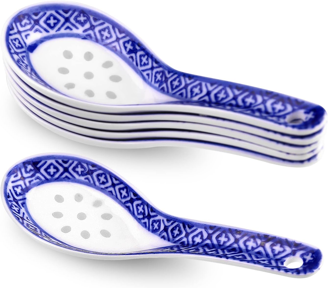 BOEEA Ceramic Asian Soup Spoons Set of 4, Japanese Ramen Spoons, Long ...