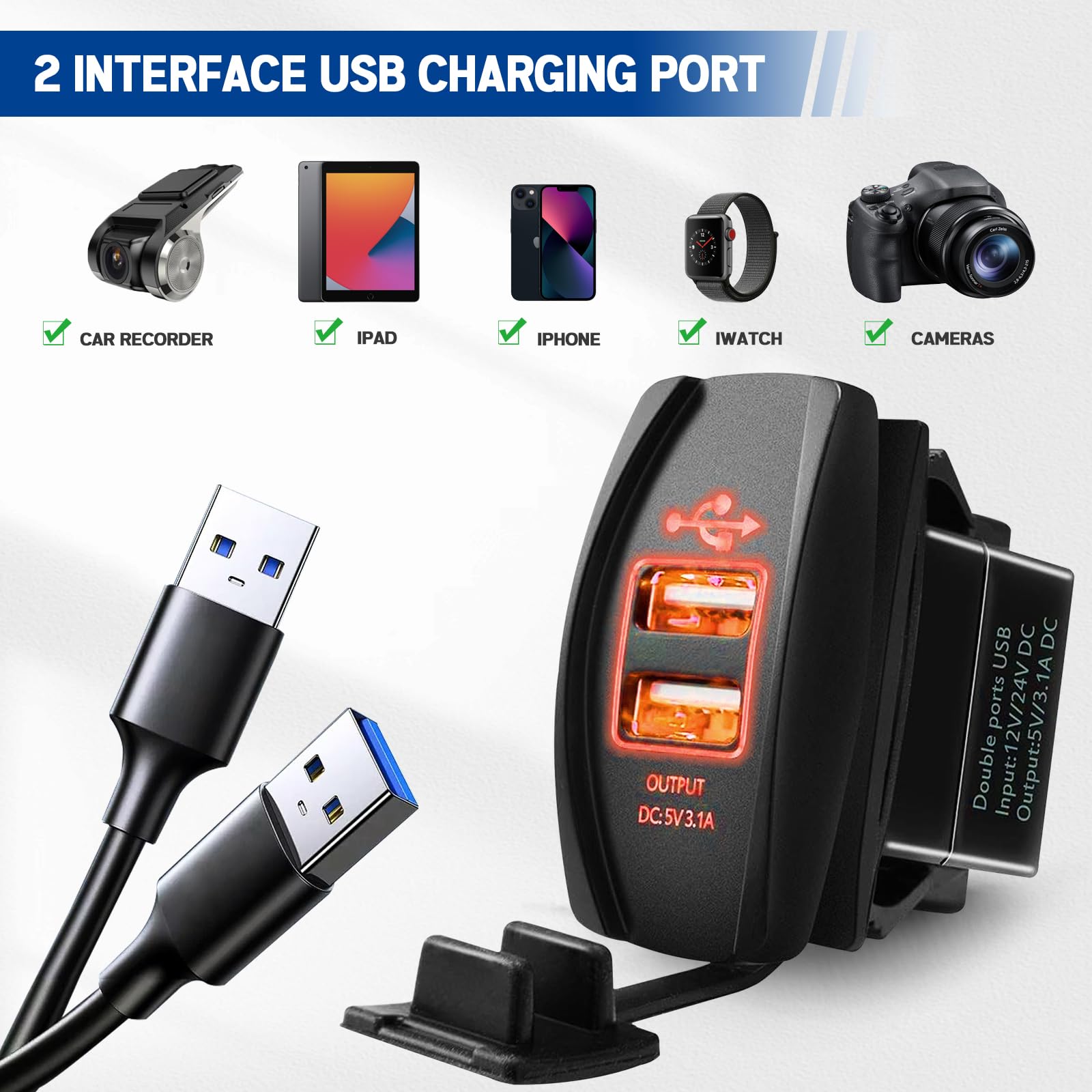 Snapklik.com : Xislet UTV ATV Dual USB Charger Universal Rocker Style ...
