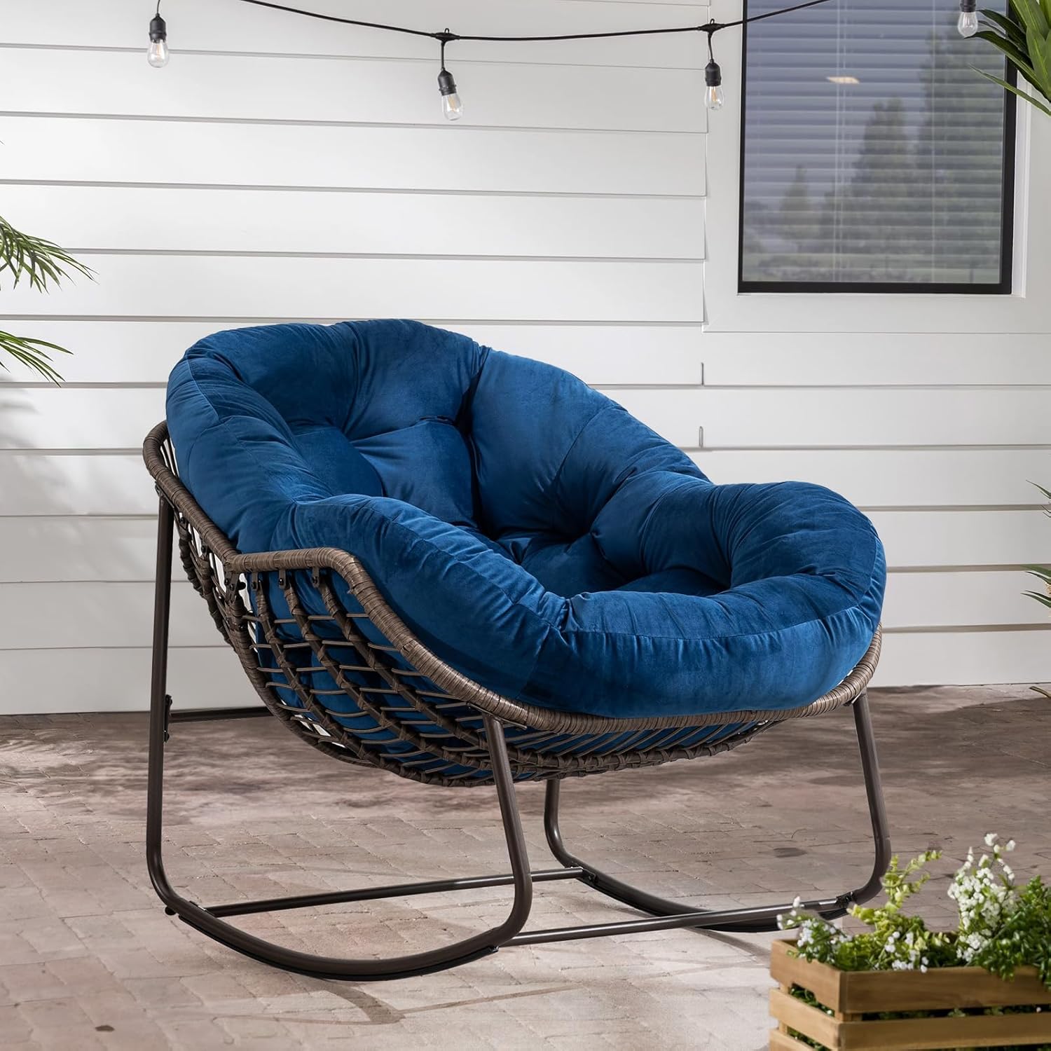 Amazon.com : Outdoor Rocking Chair, Indoor Rattan Rocker Egg Chair ...