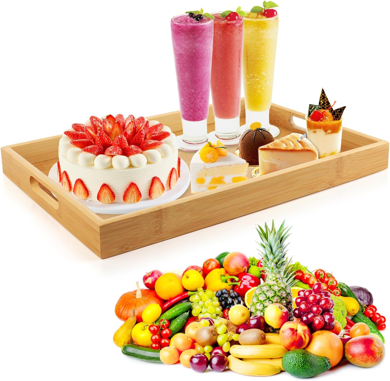 MXTIMWAN Plateau Bois, Plateaux de Service en Bambou avec Poignée ...