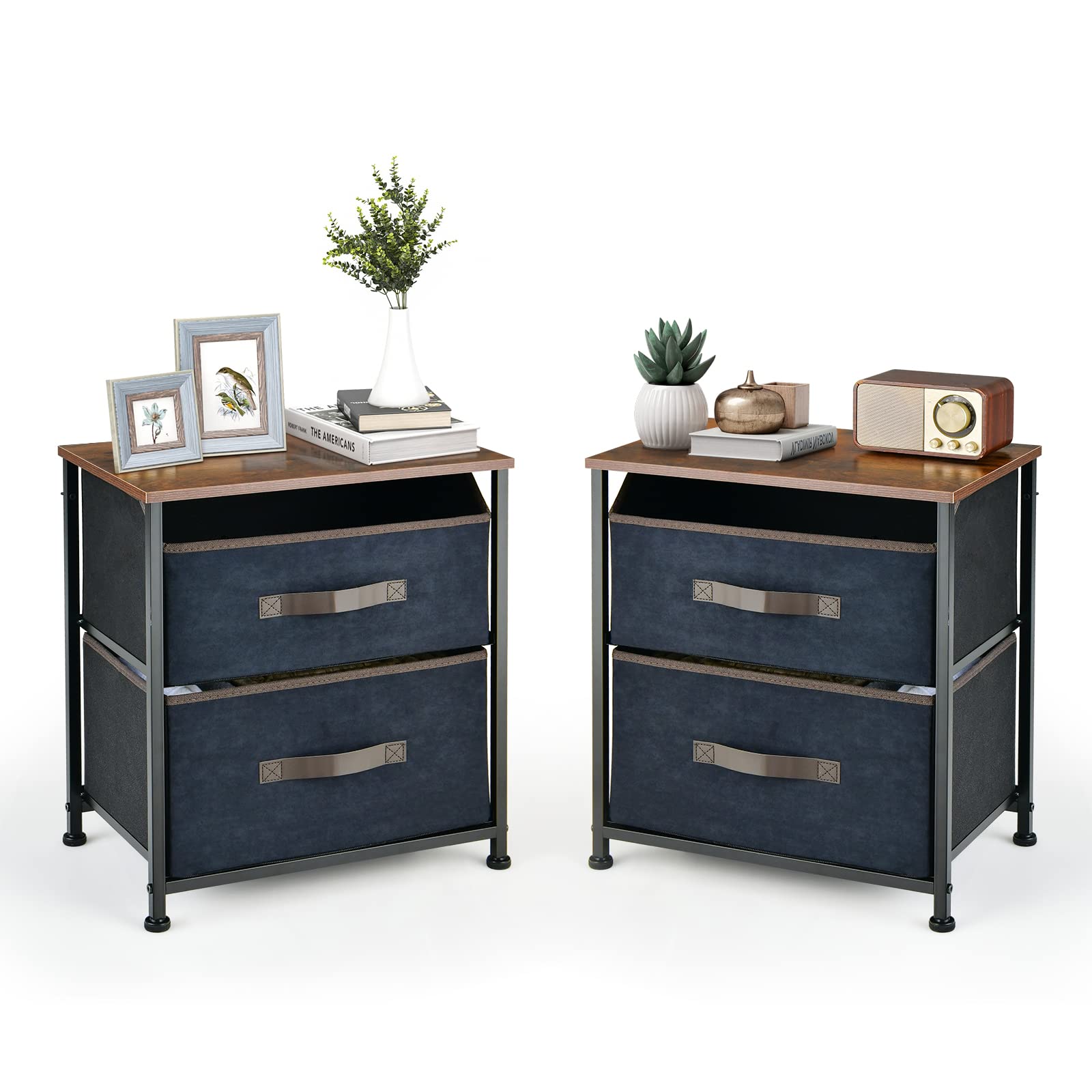 Amazon.com: COSTWAY 2 PCS Nightstand End Side Table Dresser w/2 Pull ...