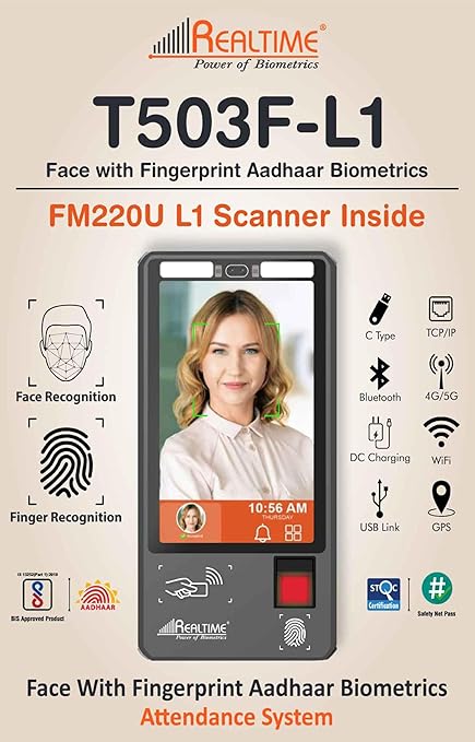 Realtime Biometrics T503F-L1 Biometric Battery Powered, Wired, Face ...