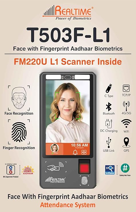 Realtime Biometrics T503F-L1 Biometric Battery Powered, Wired, Face ...