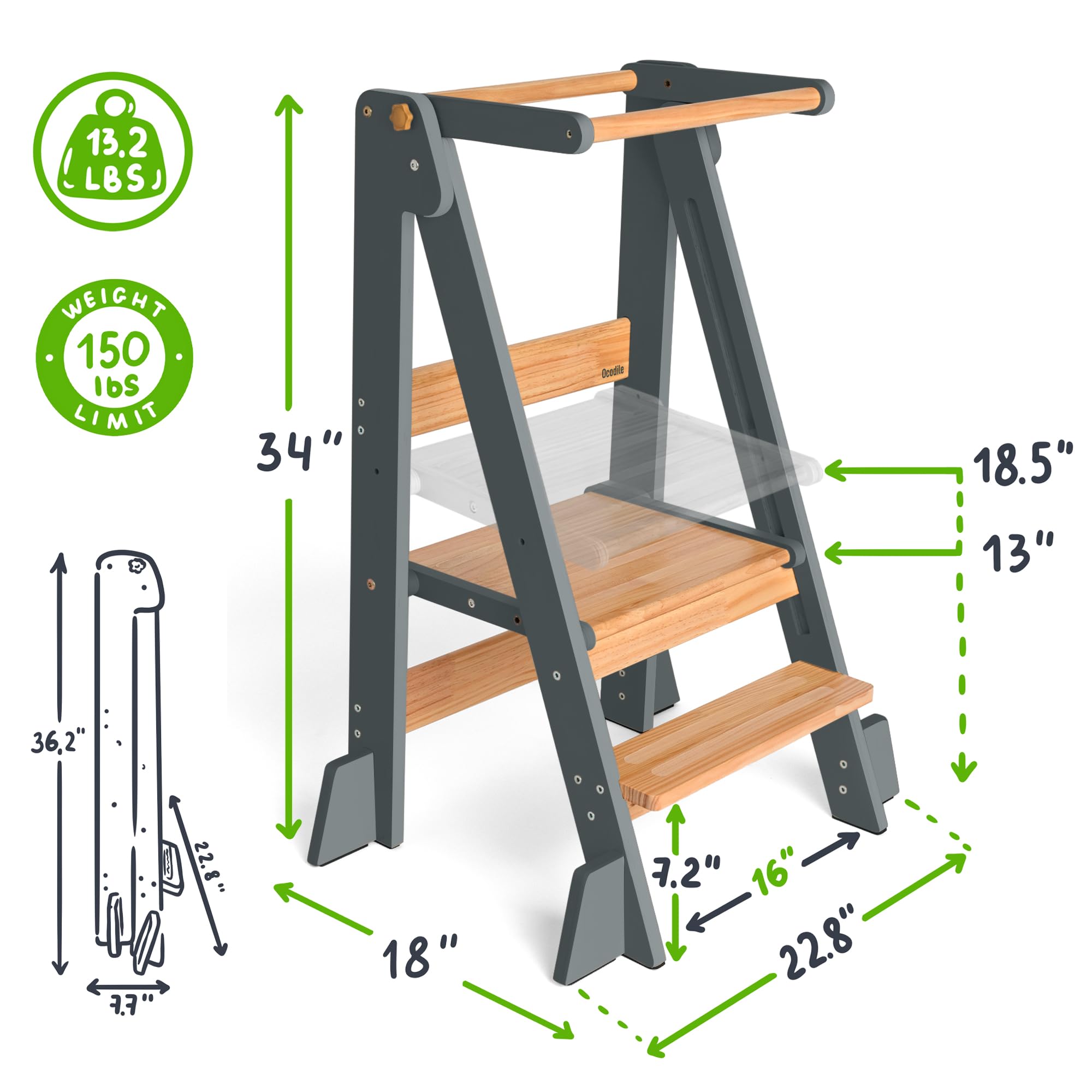 Snapklik.com : OCODILE Adjustable Foldable Toddler Tower Folding Tower ...