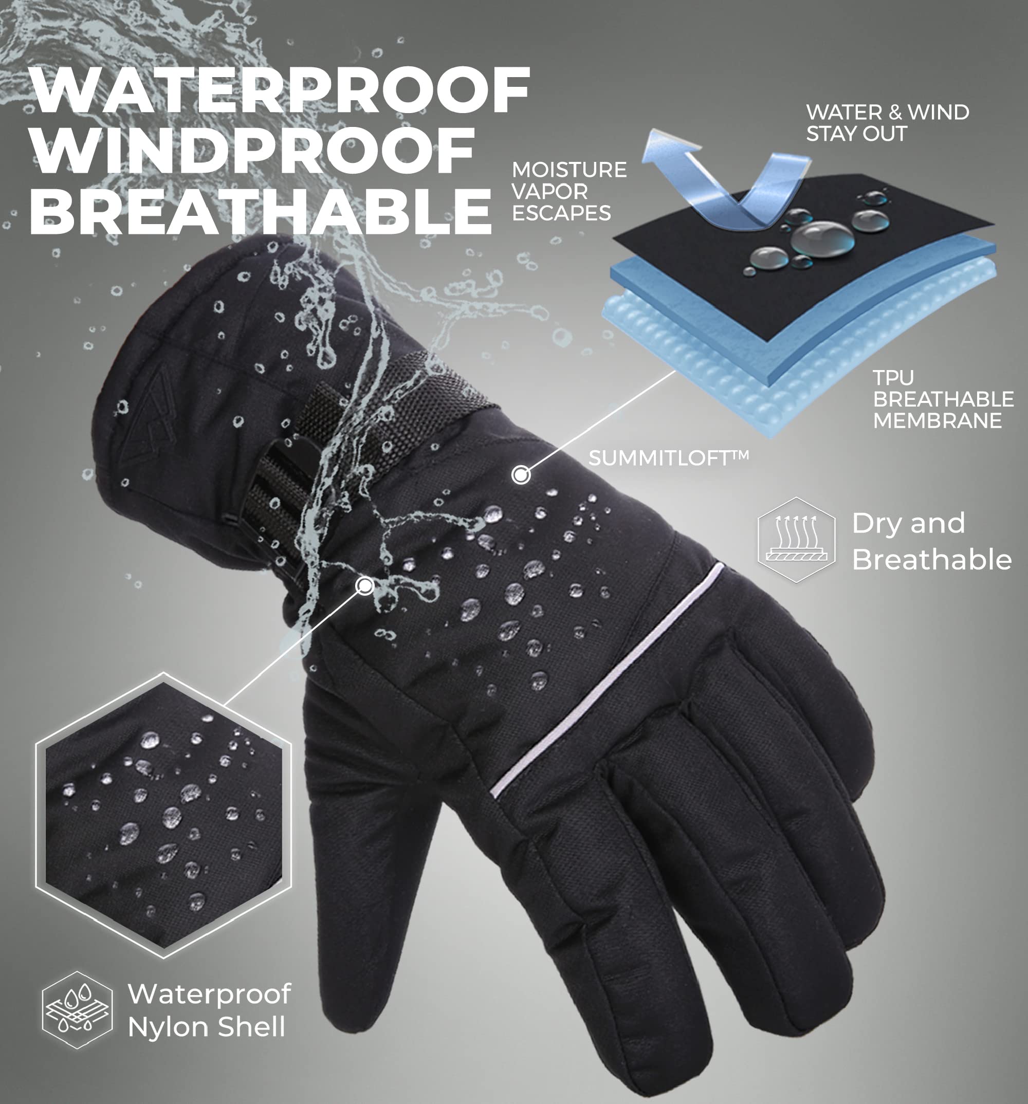 Tough Outdoors Ski Gloves - Thermal Waterproof Snow Gloves ...