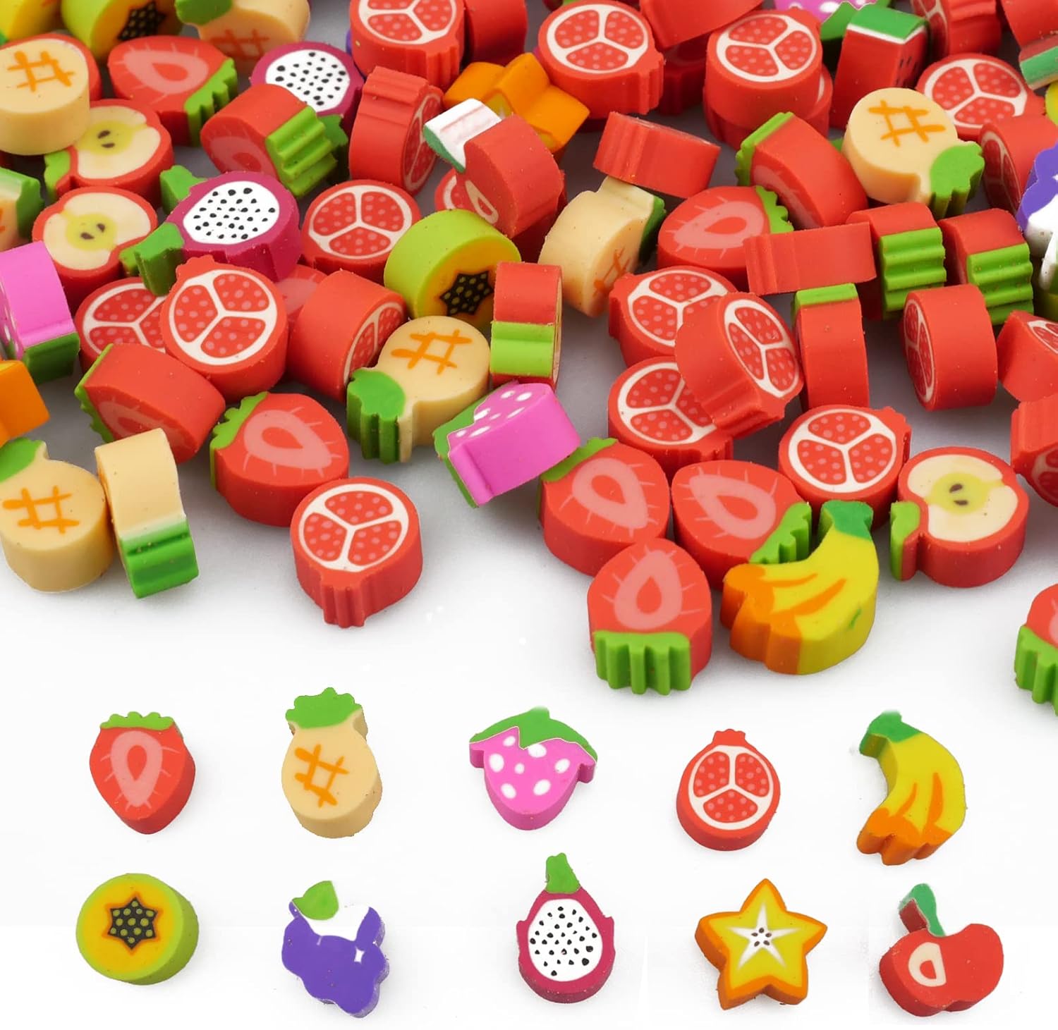 inodiref ERASER, 150 Pcs Mini Fruit Rubber Erasers, TPR Material ...