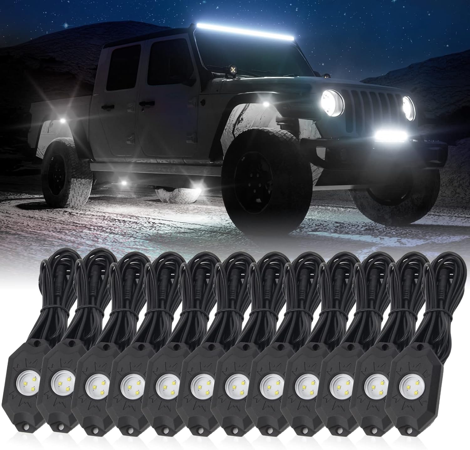 Afurkuot 12 Pods LED White Rock Light Kits Heavy Duty White Light ...