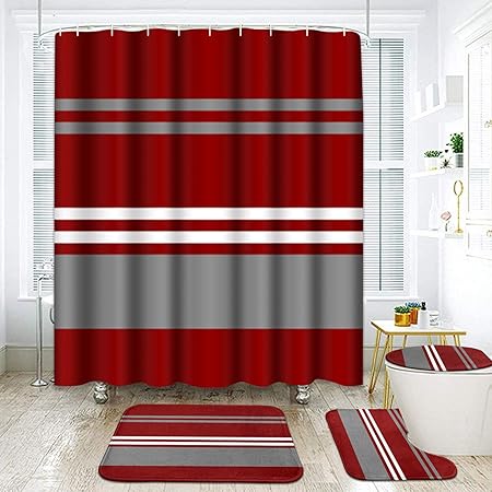 Amazon.com: Tayney Red Burgundy Stripes Shower Curtain Sets with Toilet ...