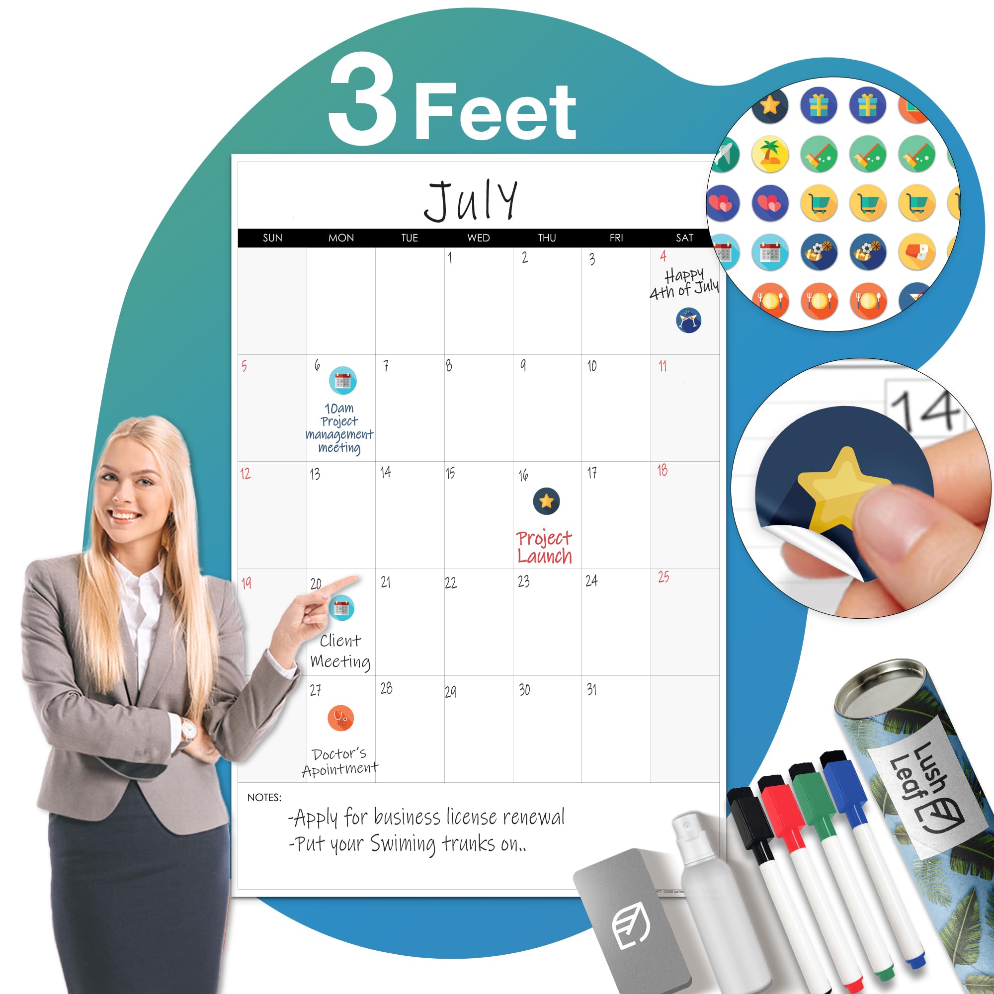 Amazon.com: Large Calendar Whiteboard For Wall, 24" x 36" - Dry Erase ...