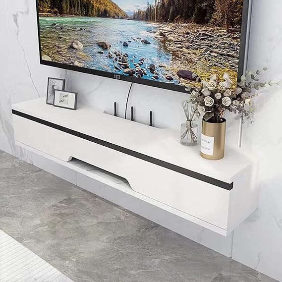 Floating Shelf Wall Mounted TV Unit with Cable Management Small Media ...