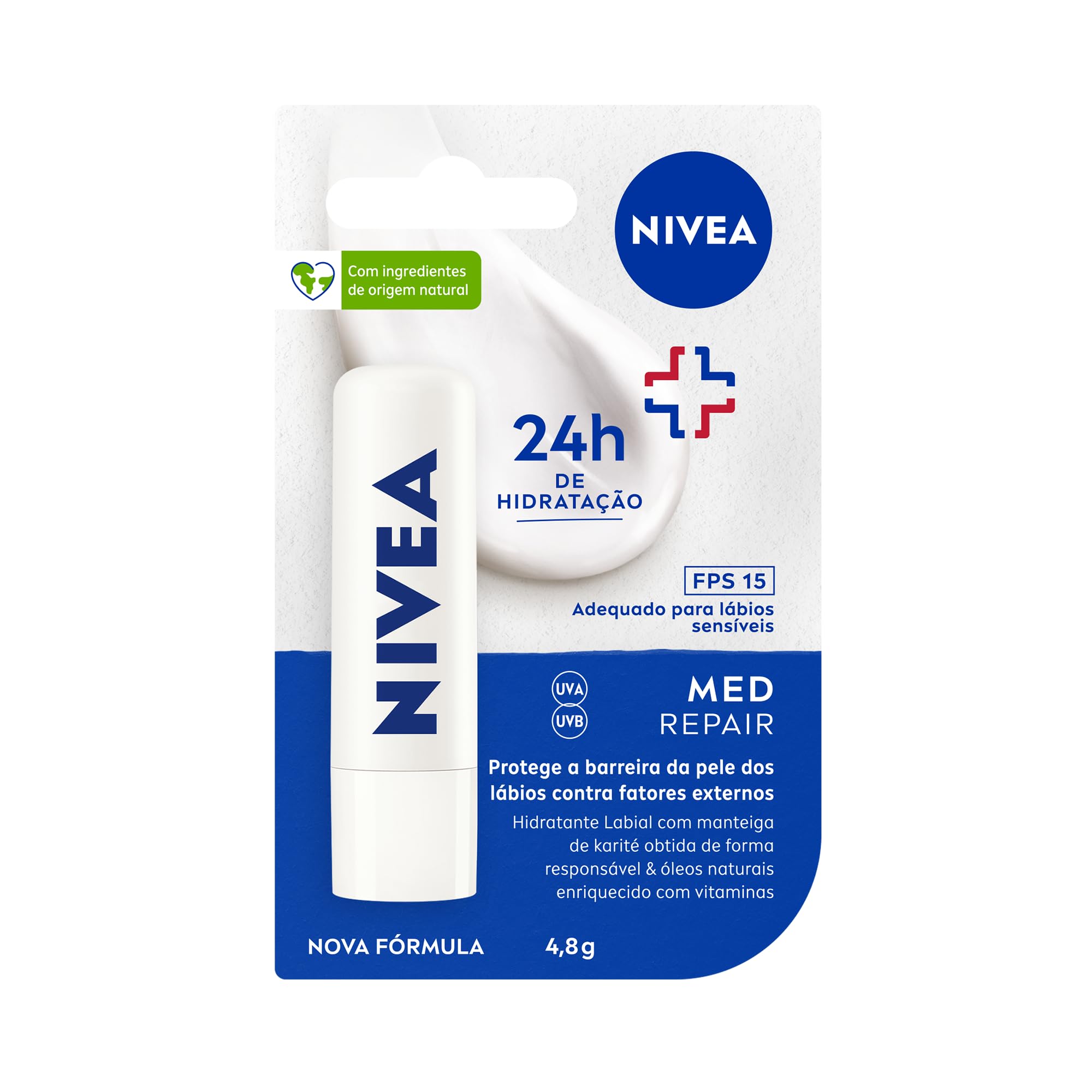 NIVEA Protetor Labial Med Repair FPS15 4,8g - Hidrata e regenera os ...
