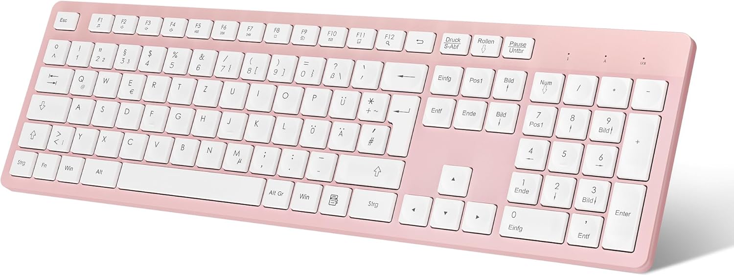 LeadsaiL K786 Kabellose Tastatur QWERTZ Deutsch - 2.4 GHz USB, Multimedia Tasten, leise für PC ...