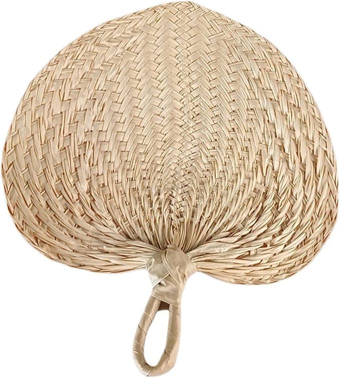 Amazon.com: Dzrige Natural Raffia Fans Heart Shaped Palm Leaf Hand Fans ...