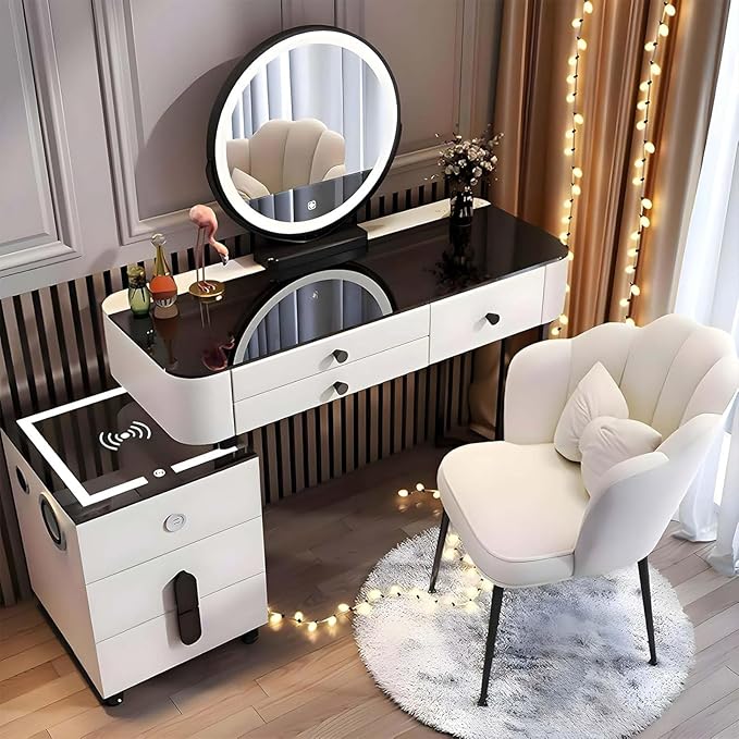 Dressing Table with Lighted Mirror - Vanity Desk set with Wireless ...