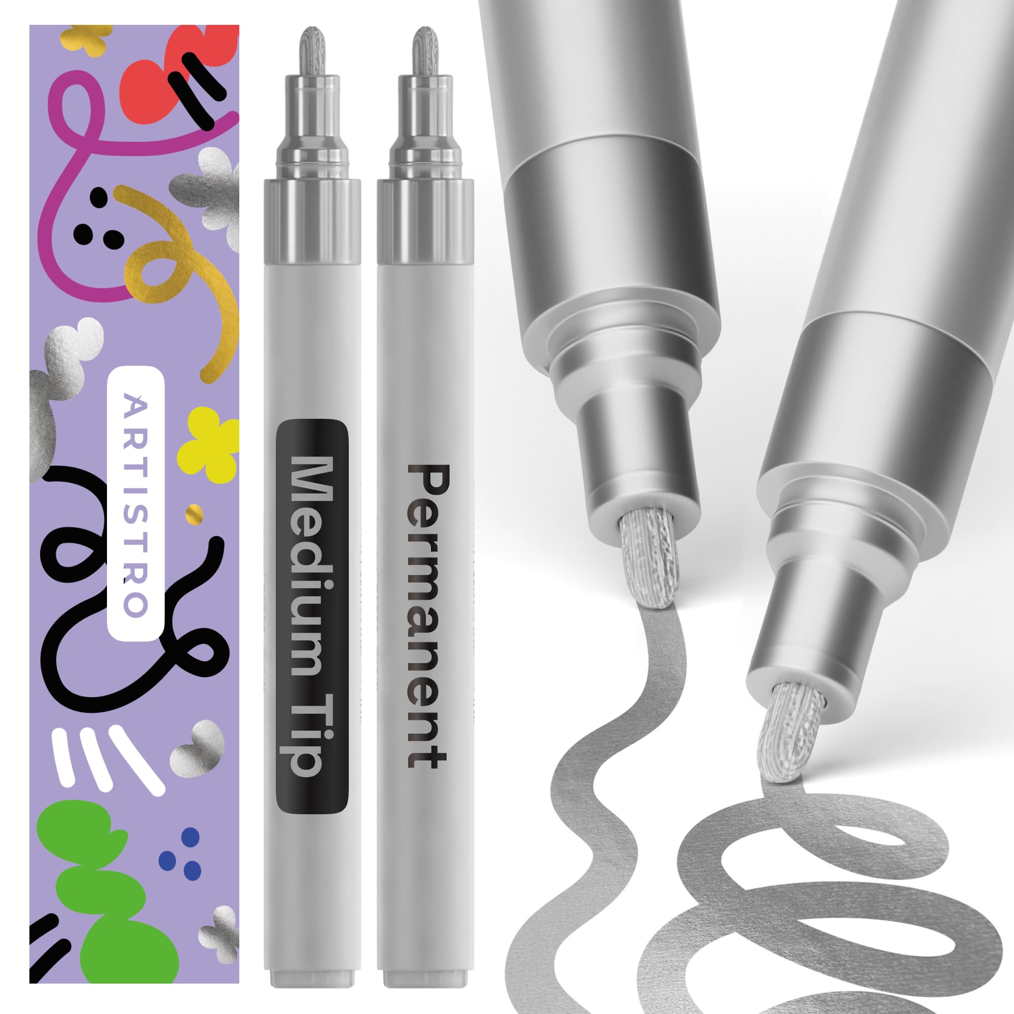 Amazon.com: ARTISTRO Metallic Markers Permanent - Set of 2 Silver Paint ...