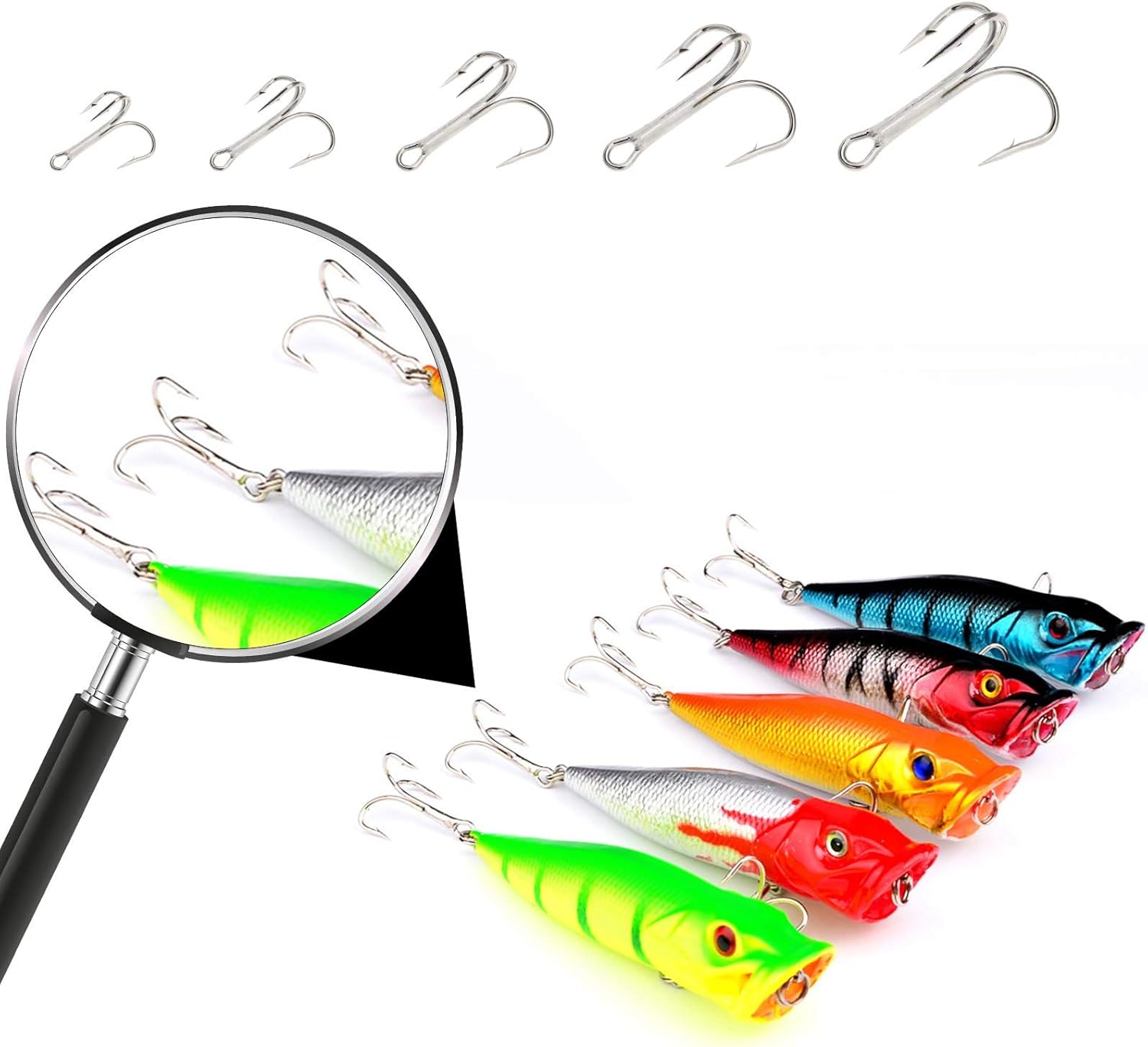 100pcs/Box Fishing Hook Sharpened Treble Hook Size 2/4/6/8/10 Fishhook ...