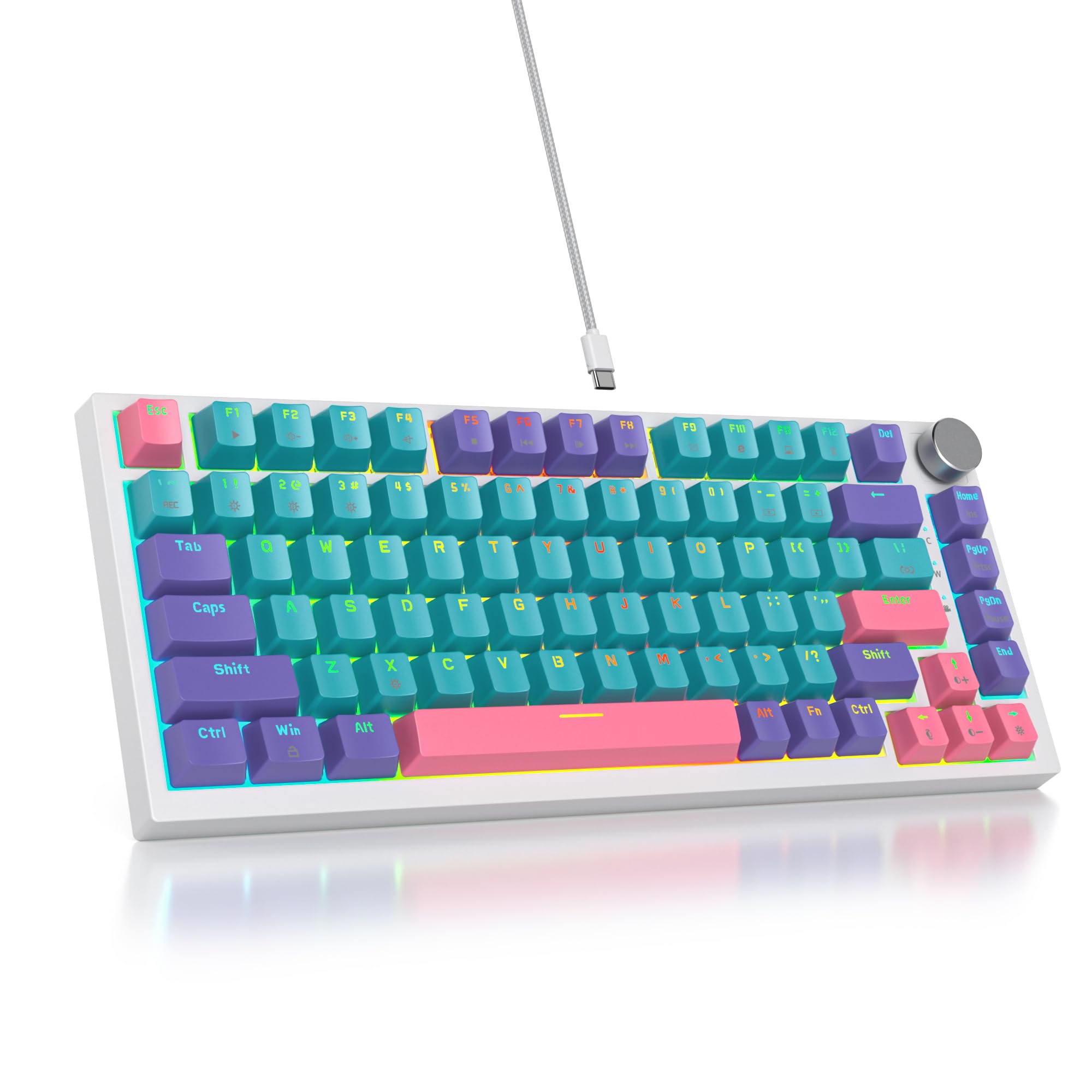 SOLIDEE Wired 75% Mechanical Gaming Keyboard Hot Swappable,Red Switch ...