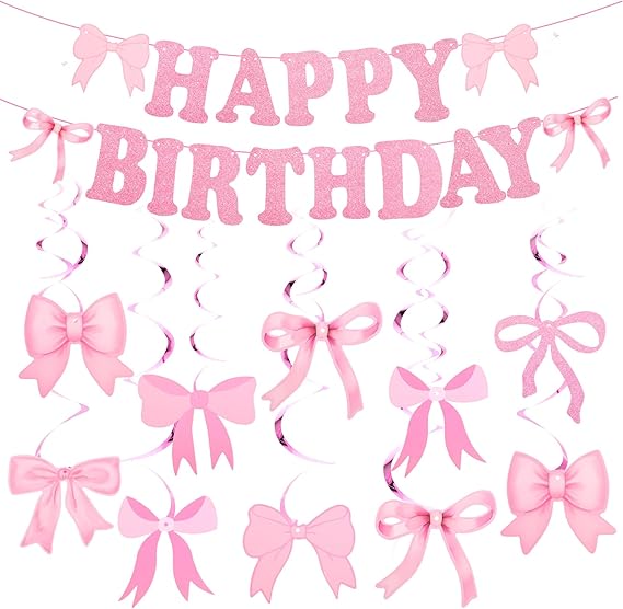 Pink Bow Birthday Party Decorations Pink Bow Banner Set Decorations for ...