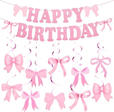 Pink Bow Birthday Party Decorations Pink Bow Banner Set Decorations for ...