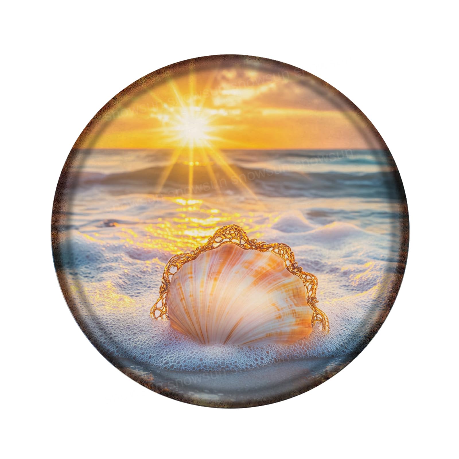 Snapklik.com : Snowsun Round Metal Sign Seashell Sandy Shore Retro Tin ...