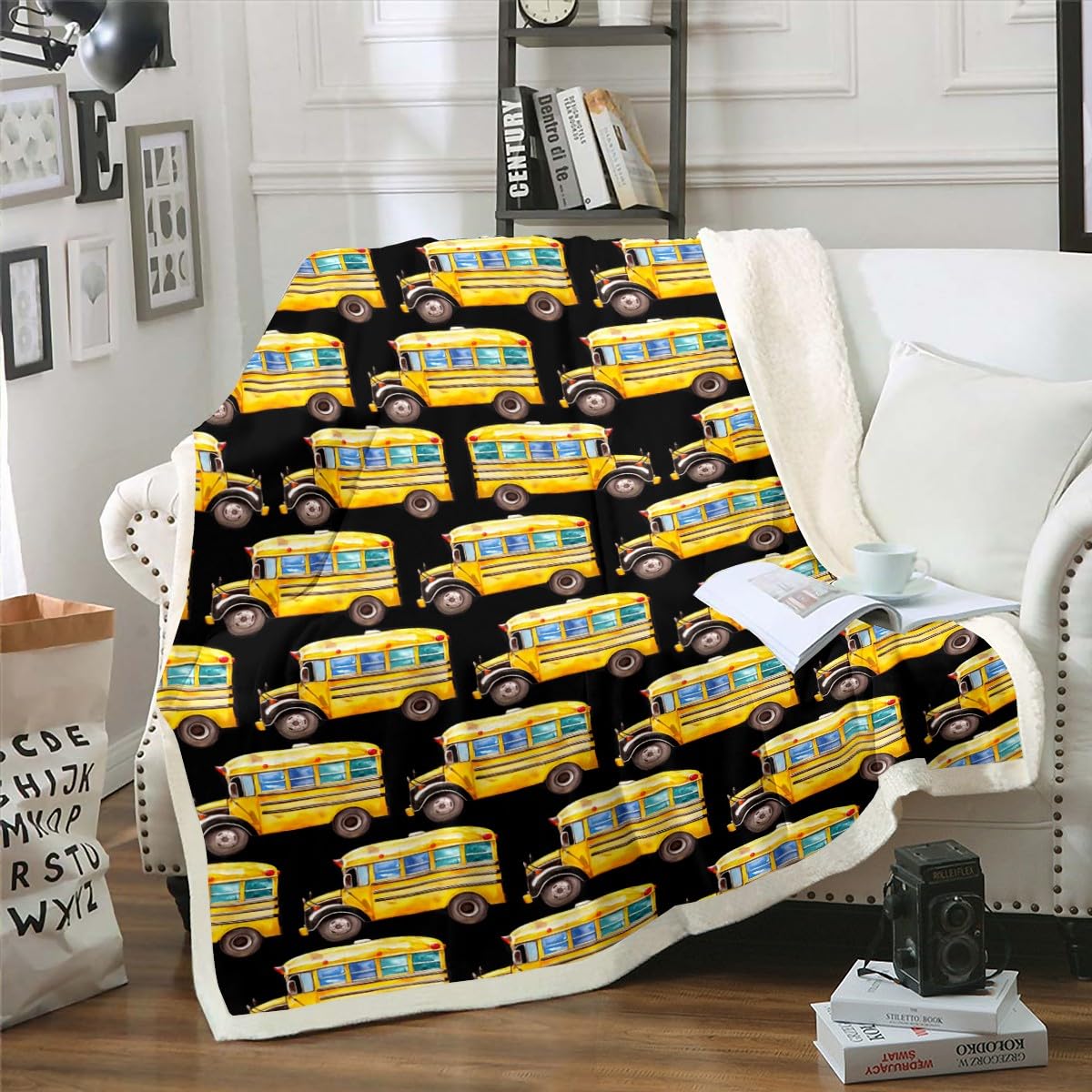 Amazon.com: Erosebridal Yellow School Bus Bed Blanket Vehicles Throw ...