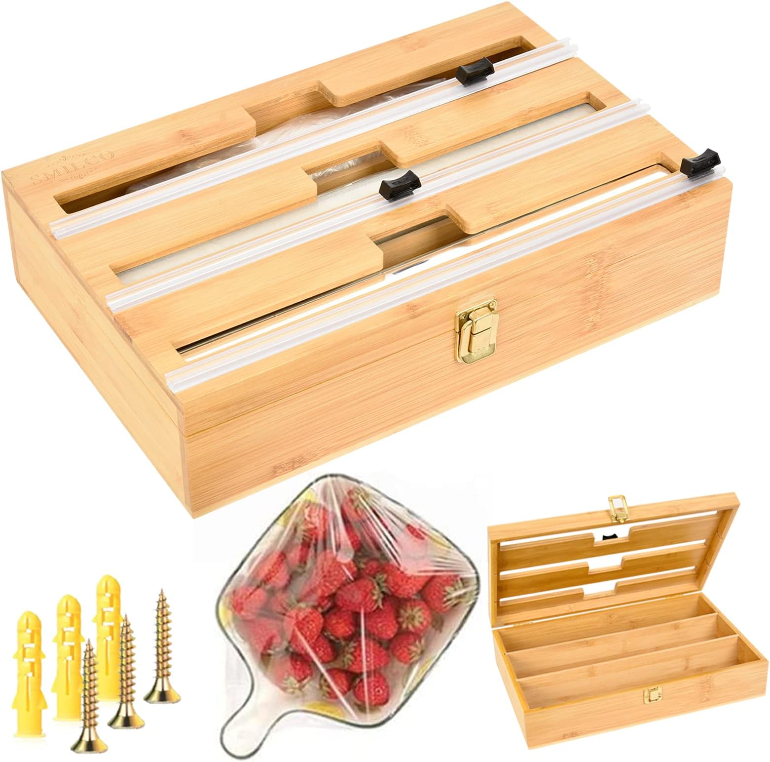 Amazon.com : JoliHome WrapNeat 2 in 1 Bamboo Wrap Dispenser with Cutter ...