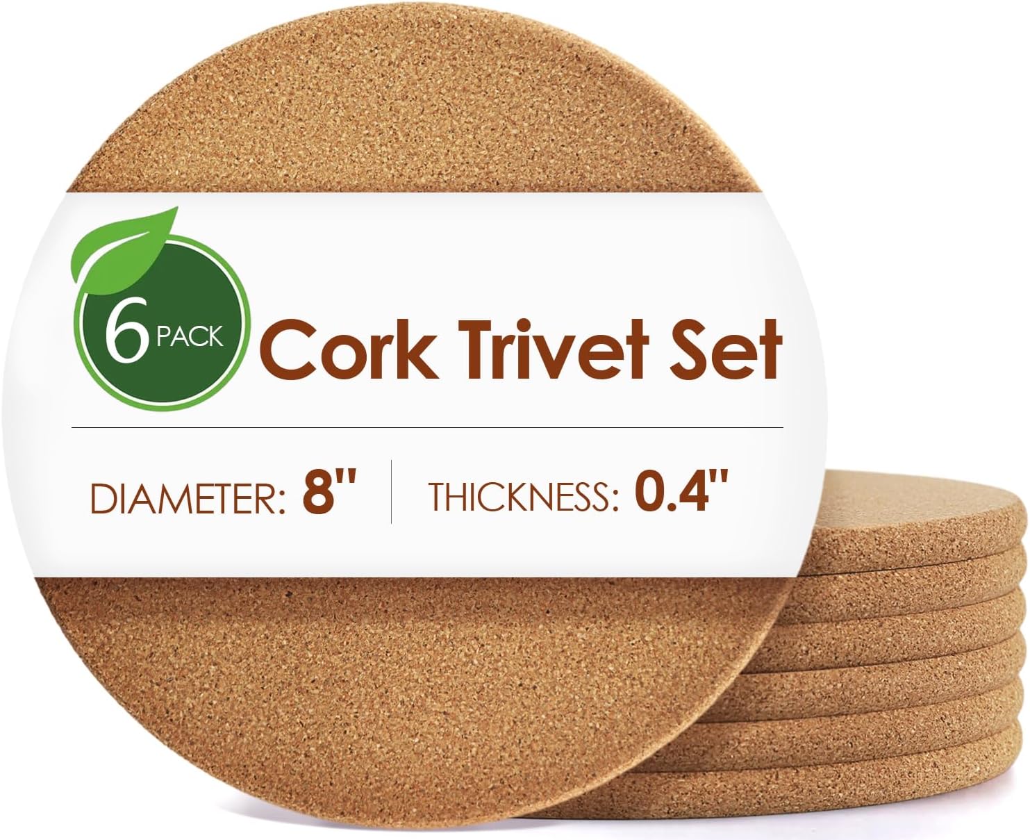 Amazon.com: 6 Pack Cork Trivets for Hot Dishes, 8" High-Density Thick ...
