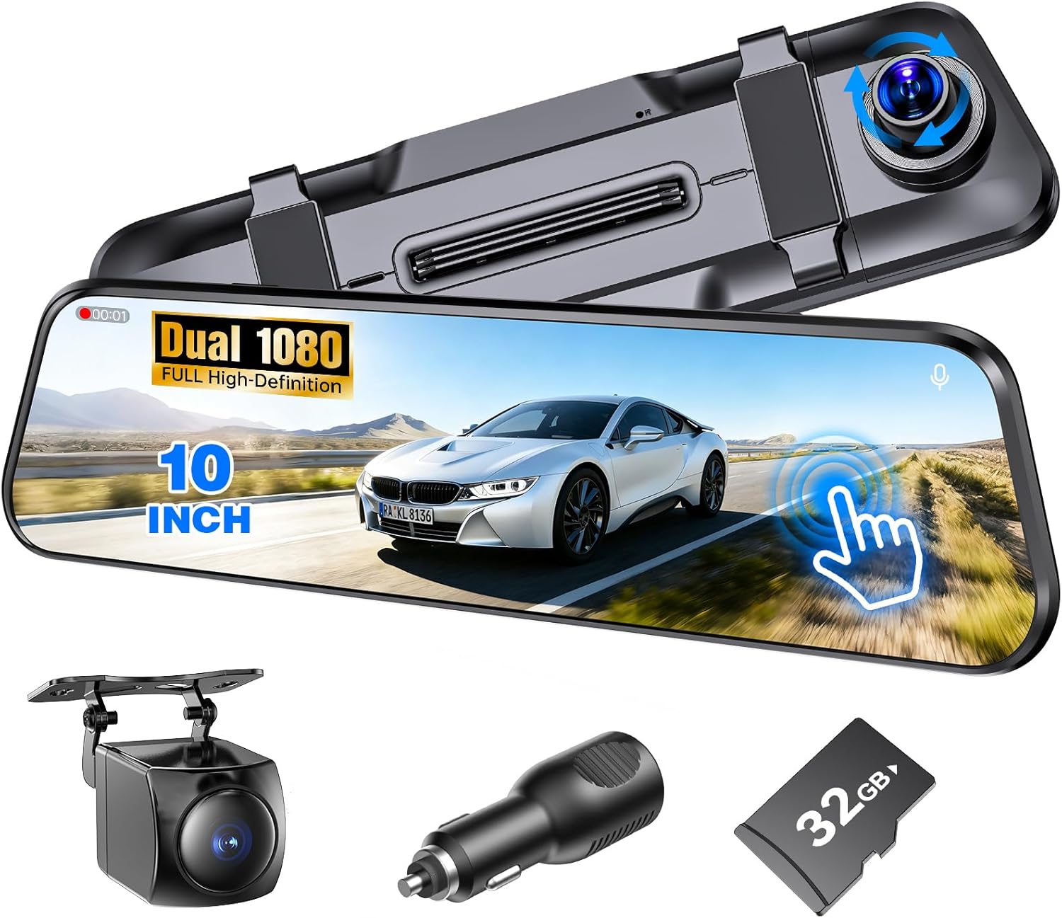 Amazon.com: Mirror Dash Cam,Rear View Mirror Camera,10'' Smart Touch ...