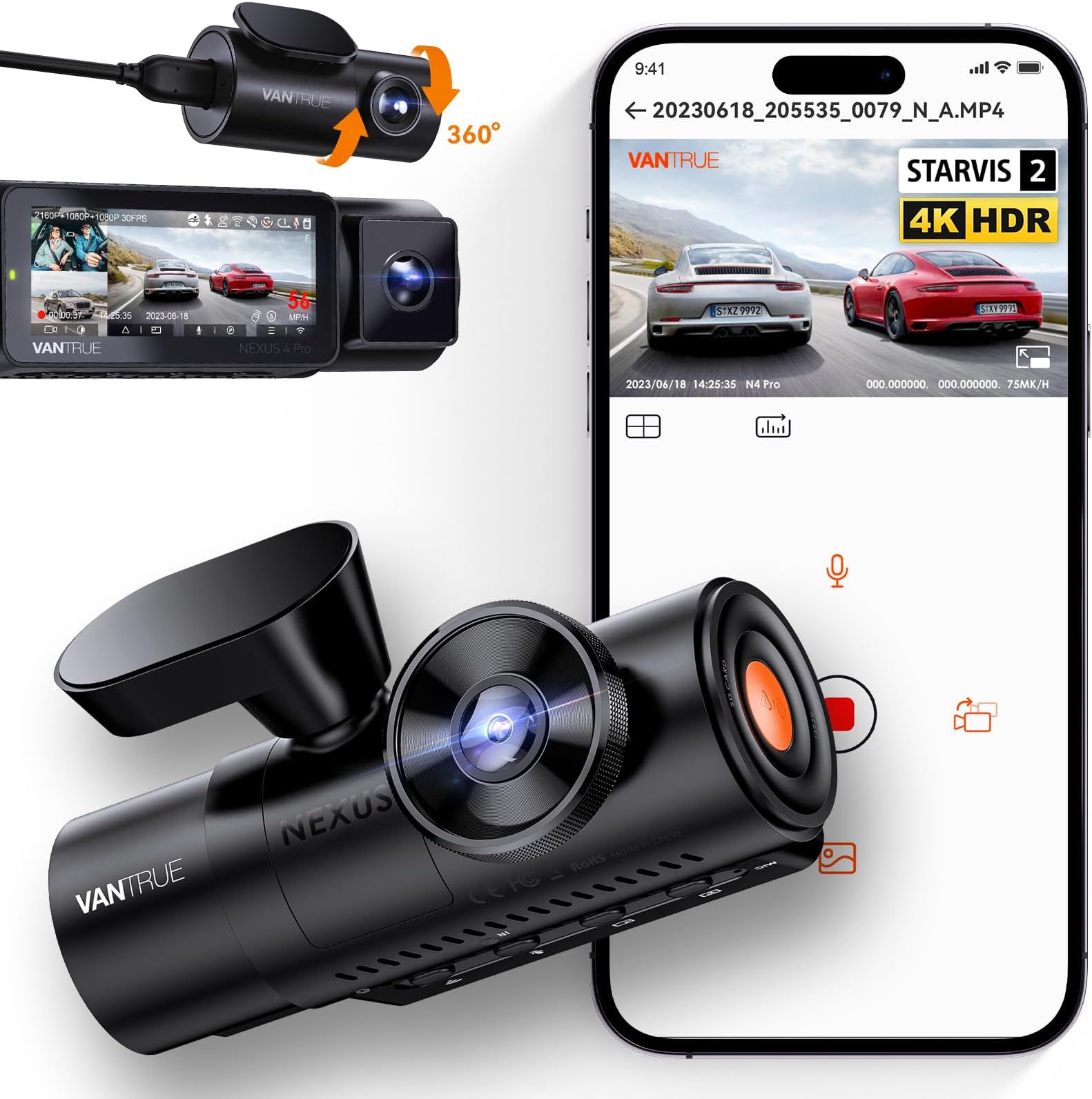 Amazon.co.jp: VANTRUE N5 4カメラ ドライブレコーダー 360度 WiFi搭載 ドラレコ ドアパンチ防止 STARVIS 2搭載 前後カメラ ソニーIMX675センサー ...