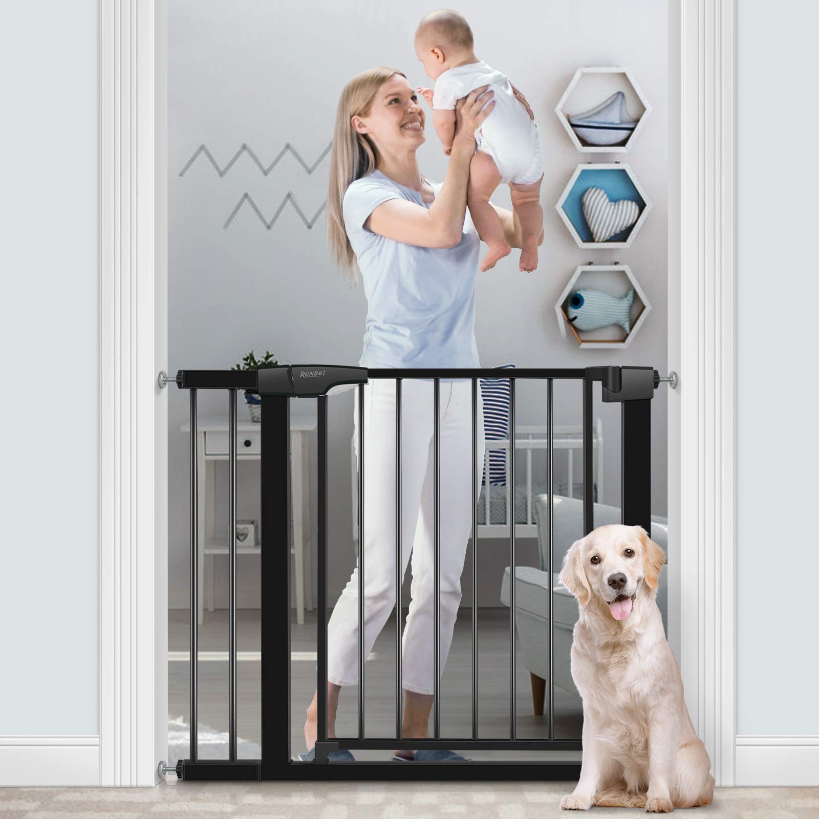 RONBEI Baby Gate for Stairs and Doorways, 35''- 37.8''/ 29.53''- 32.28 ...