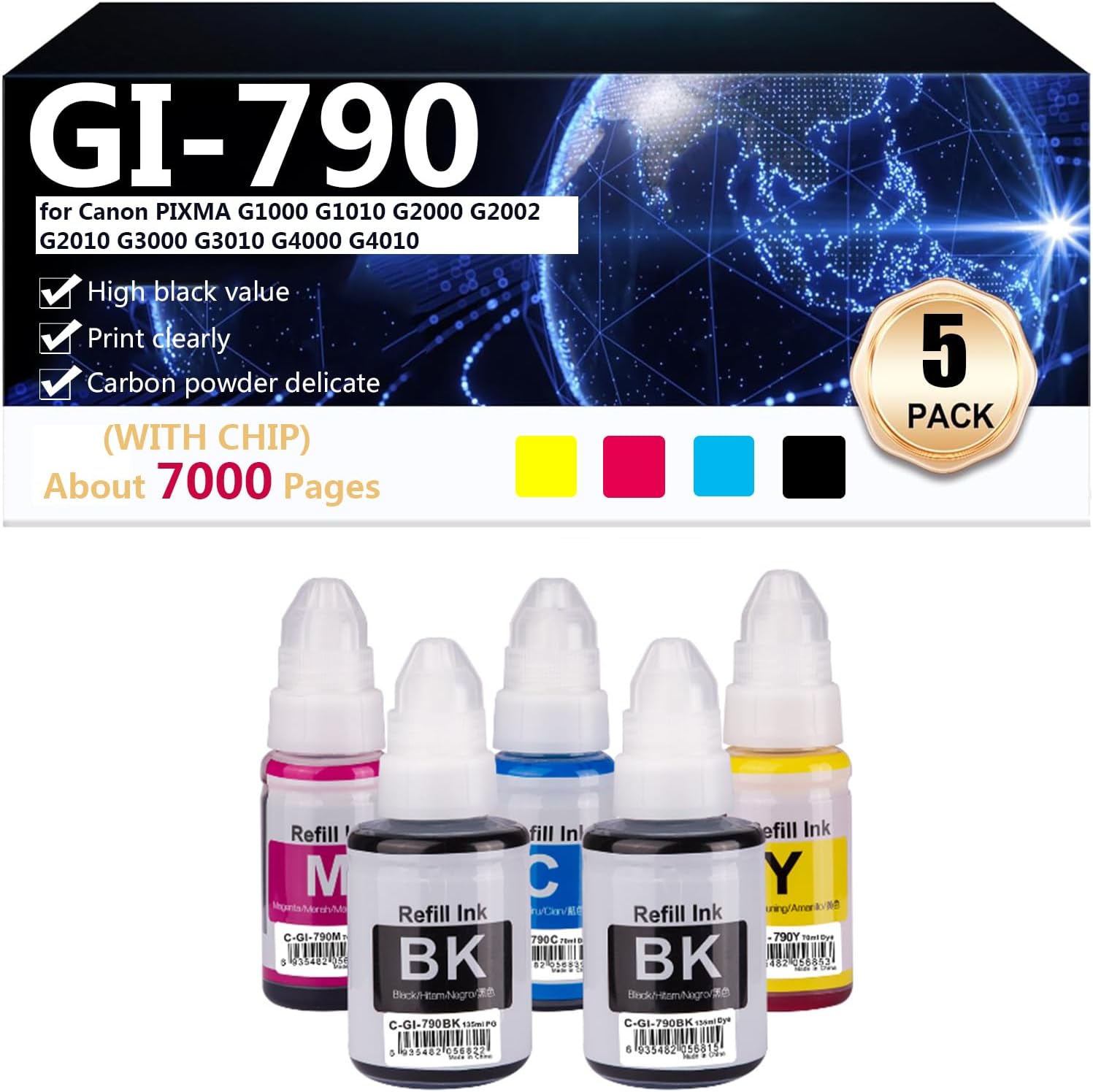 Amazon.com: HFGLOAP GI-790 Ink Cartridges (with Chip) for Canon PIXMA ...