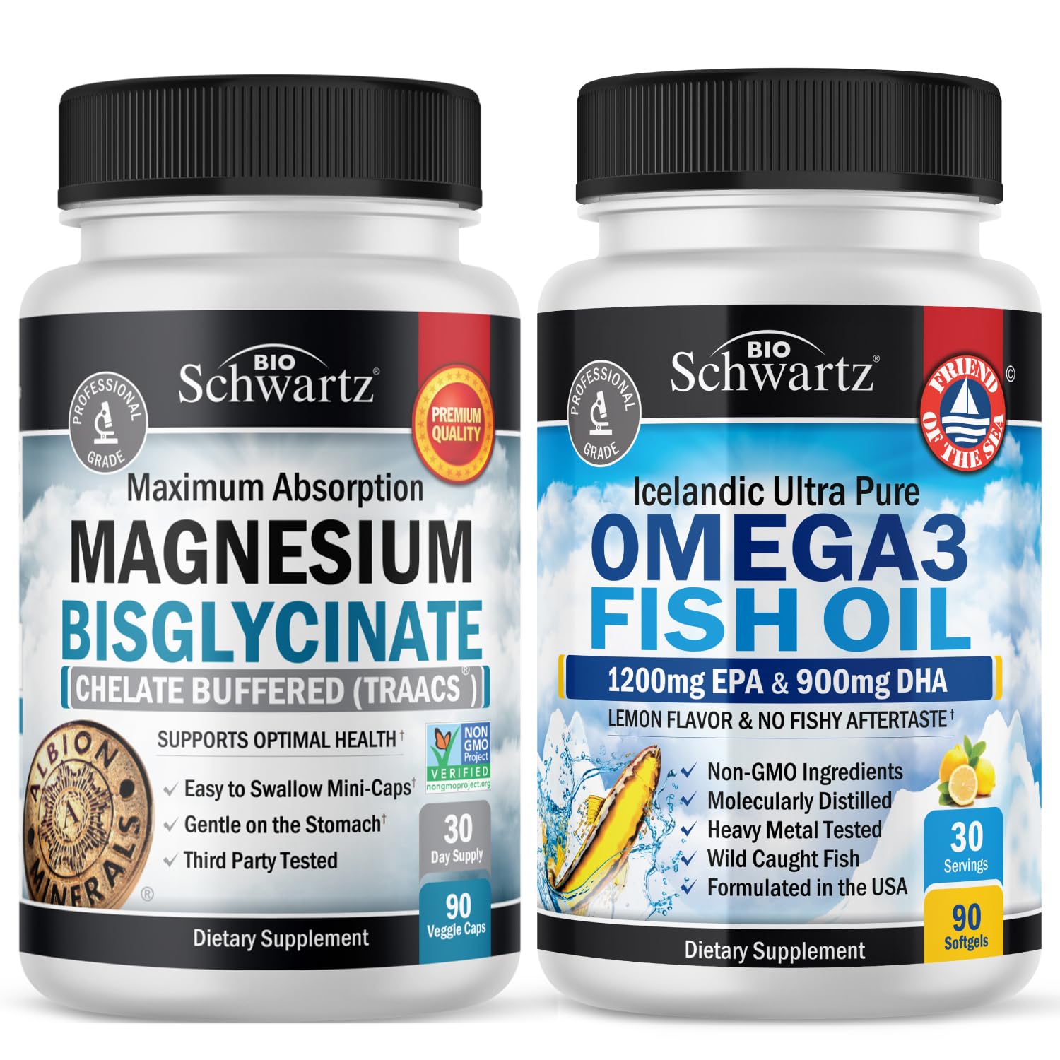 Amazon.com: Magnesium Bisglycinate 180 Count + Omega 3 Fish Oil 90 ...