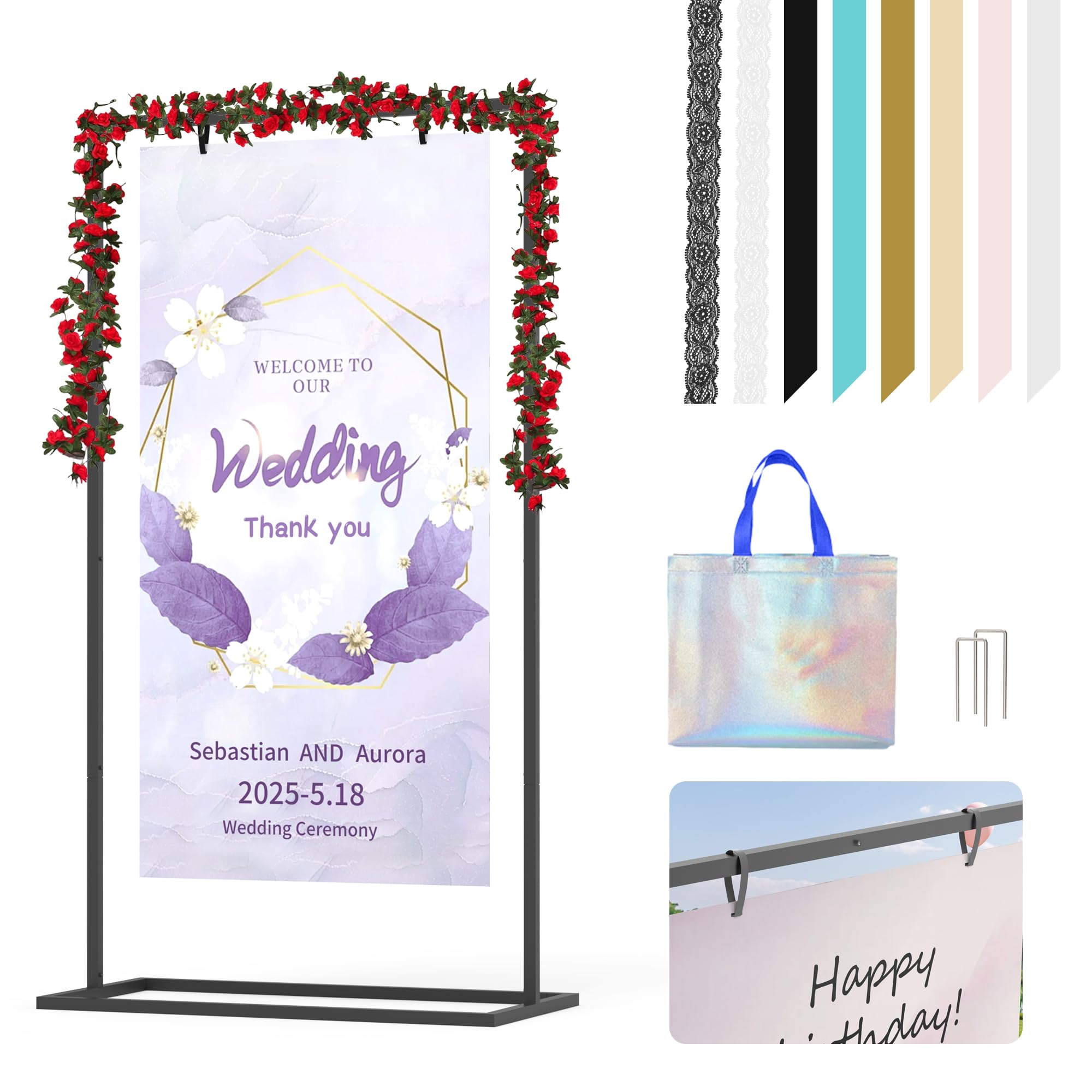 Backdrop Stand Black Wedding Welcome Sign Stand With Holder - Elegant ...