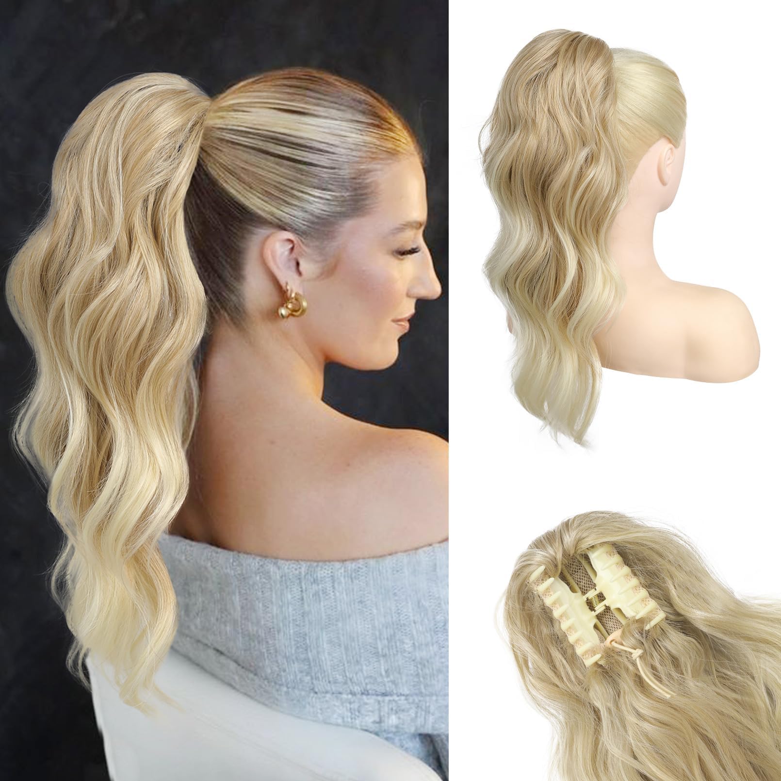 Amazon.com : FESHFEN Ponytail Extensions, Long Claw Clip in Ponytail ...