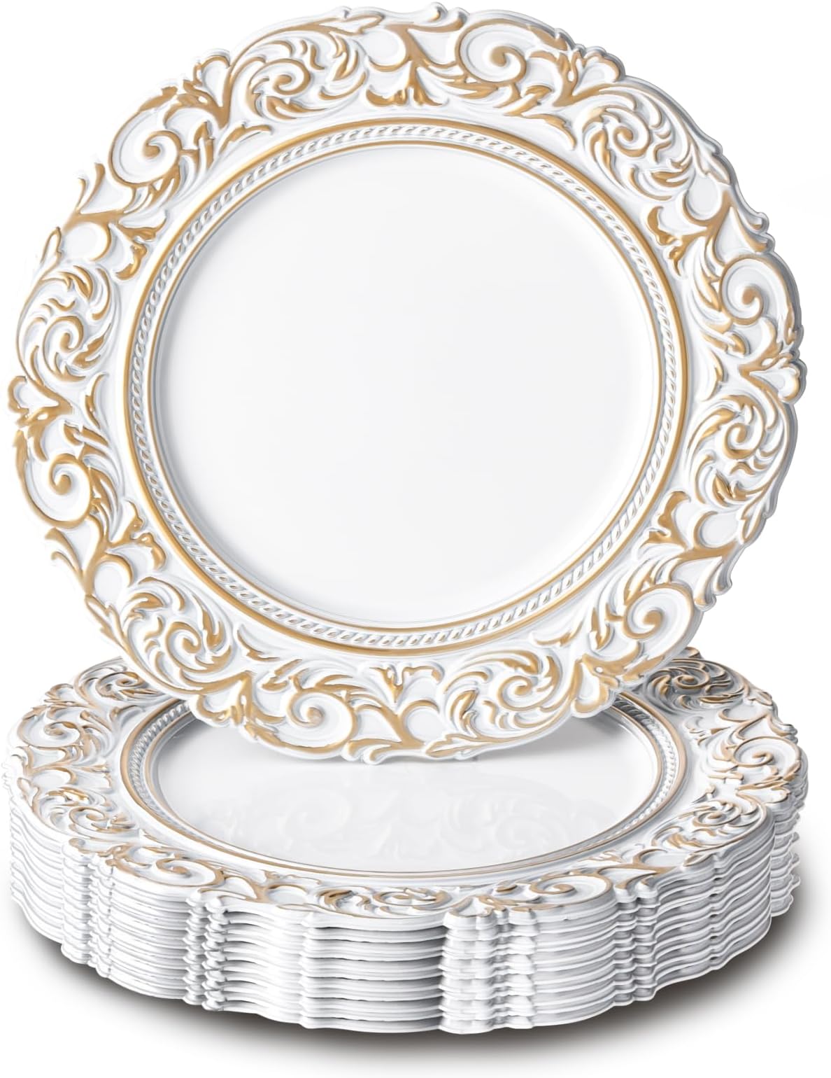 Amazon.com | ChargeIt by Jay Aristocrat Antique Charger Plate, White ...