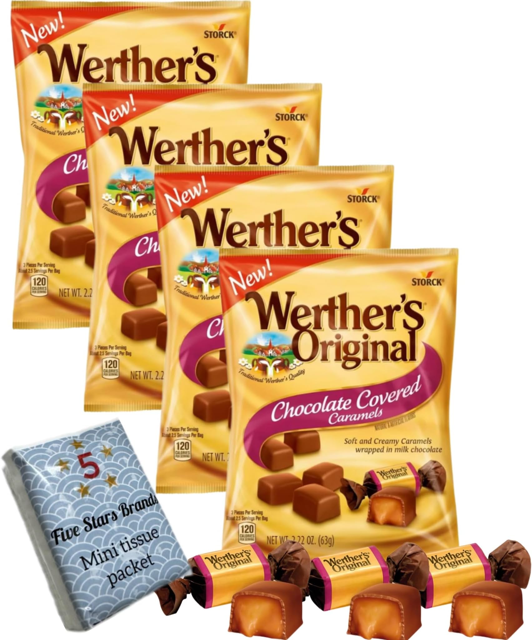 Amazon.com : Werthers Original Chocolate Covered Soft Caramels, 4 Pack ...